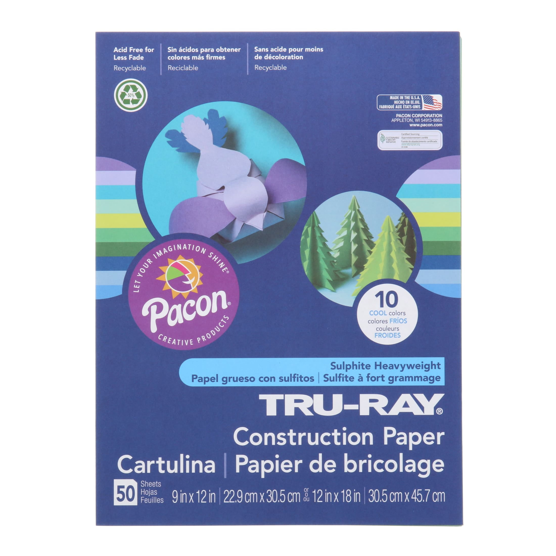 Pacon Tru-Ray Construction Paper, 50 Sheets, 9 in x 12 in, Cool ...
