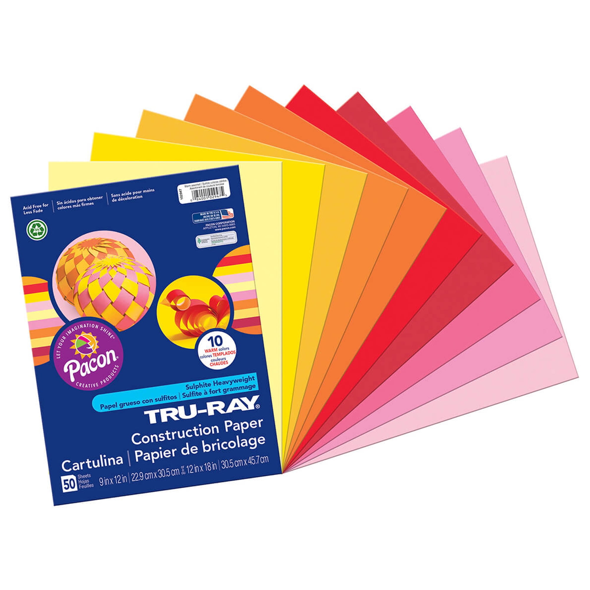 Pacon® Tru-Ray® Construction Paper, 9" x 12", Warm Colors - 50 Sheets ...