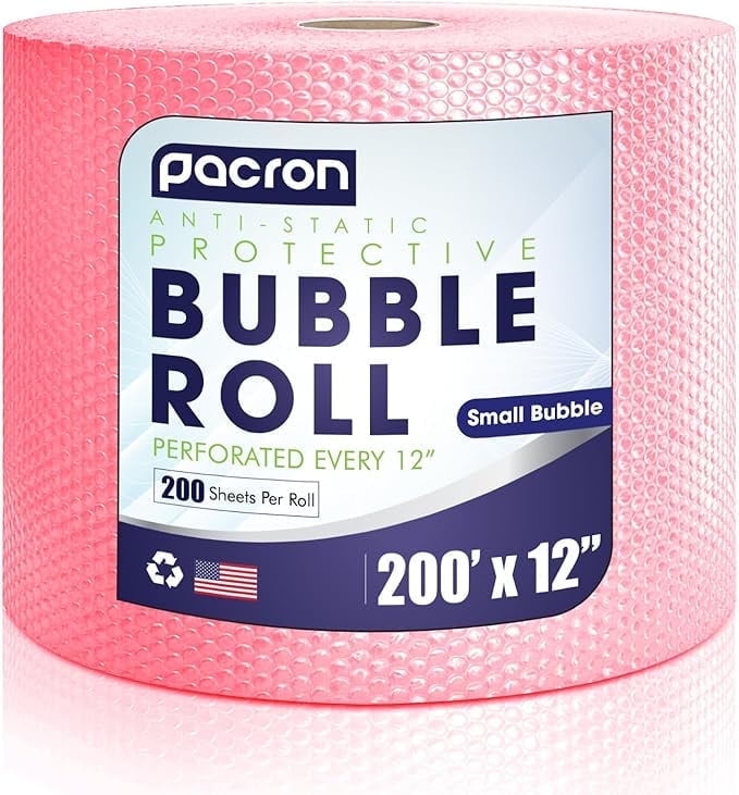 Pacron Anti-Static Bubble Wrap Roll 200FTx12IN Pink - 3/16 Cushion ...