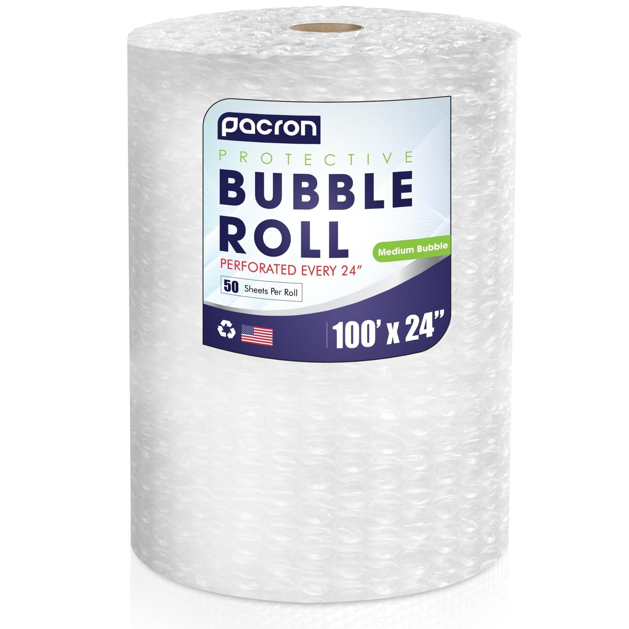 Pacron Clear Bubble Wrap Roll 100FT x 24IN, 5/16" Dense, Perforated ...