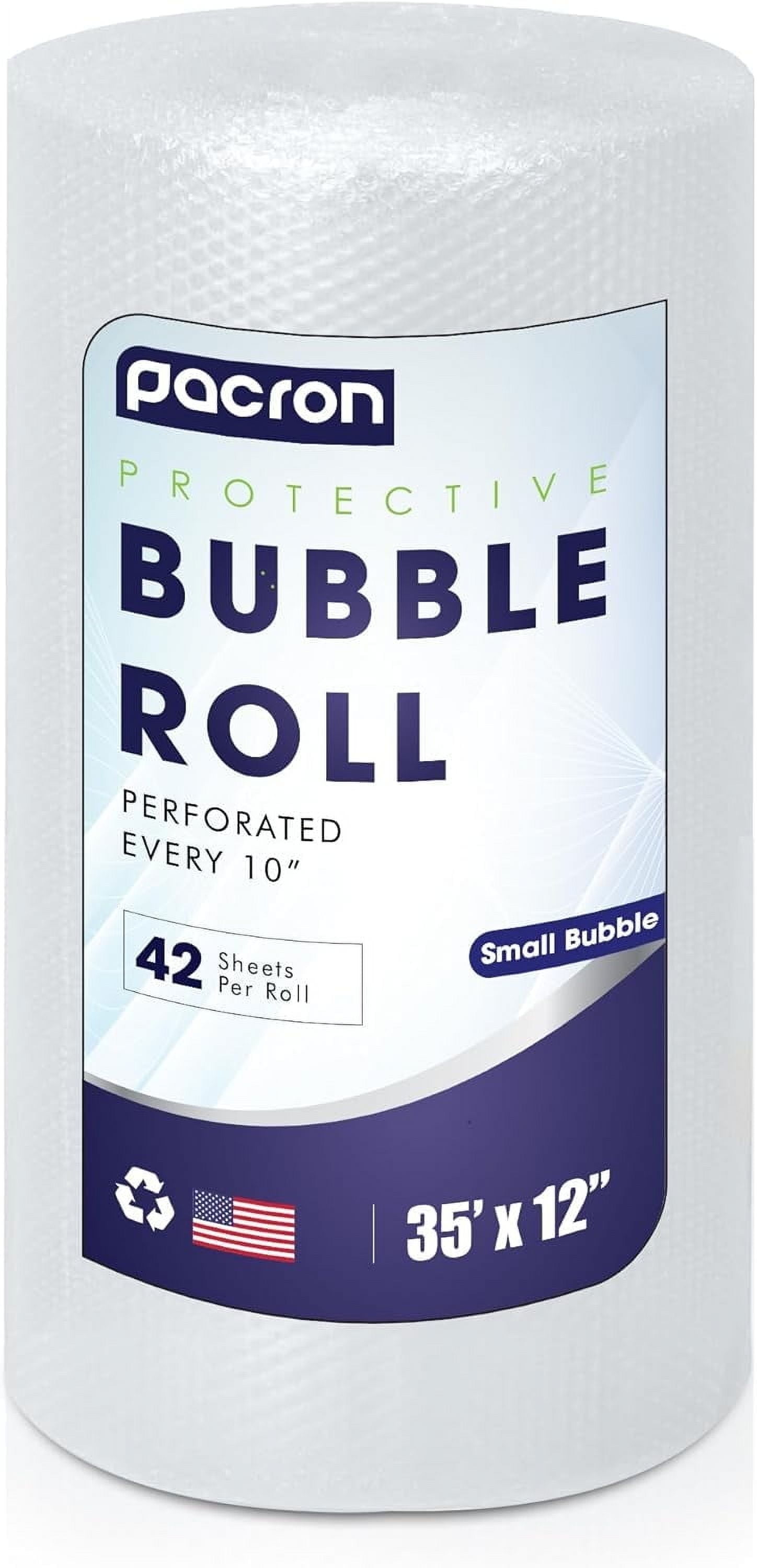 Pacron Clear Bubble Wrap Roll 35FT x 12IN, 3/16" Dense, Perforated 10IN ...