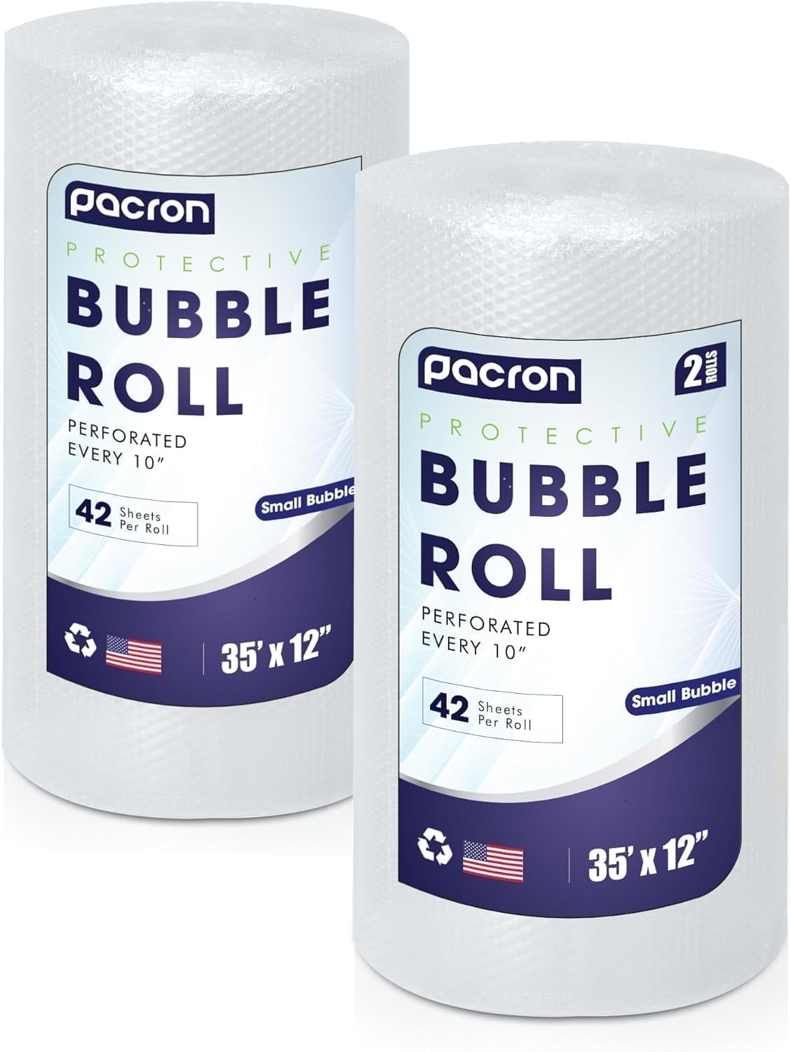 Pacron Clear Bubble Wrap Roll 35FT x 12IN, 3/16" Dense, Perforated 10IN ...
