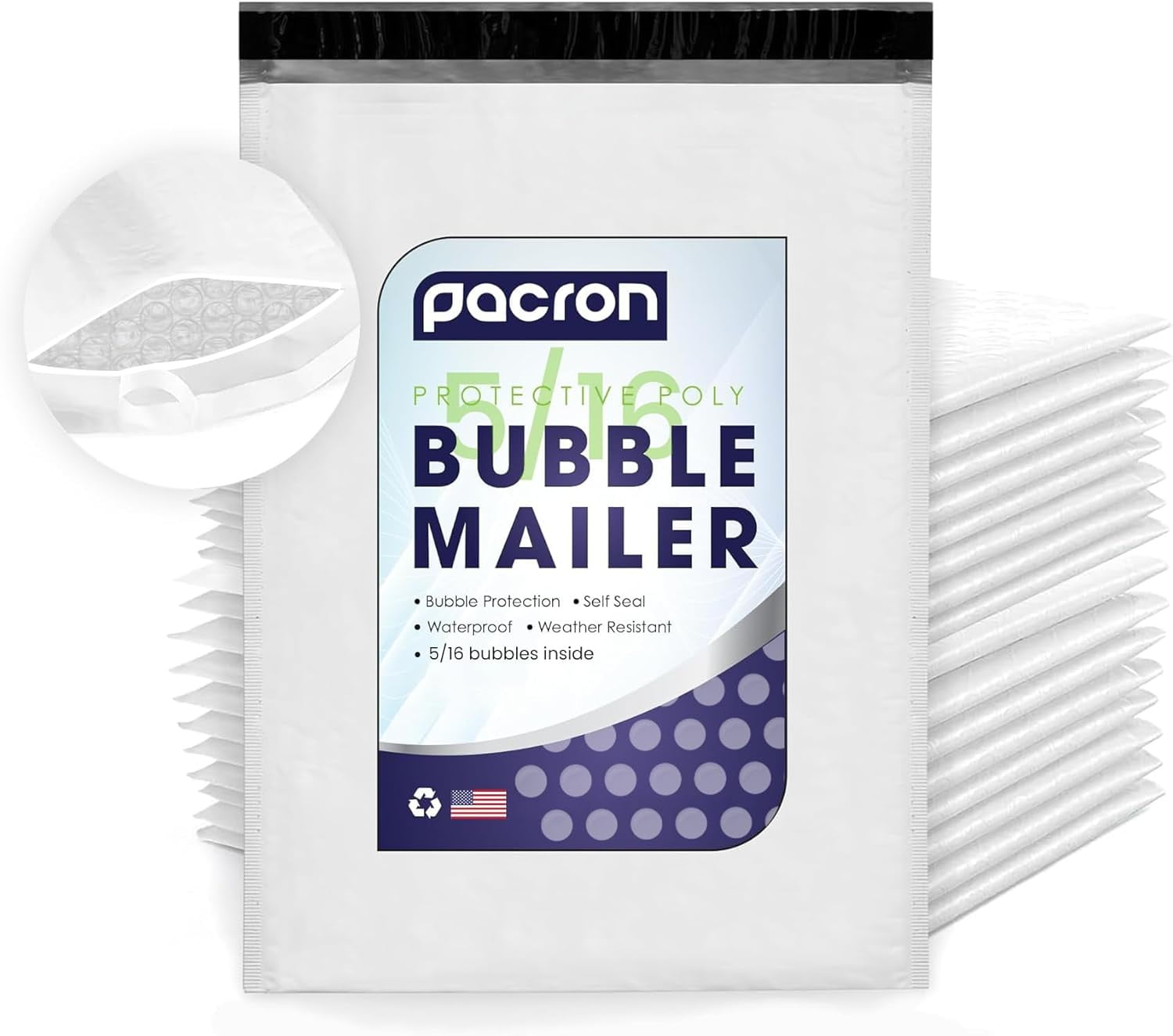 Pacron Poly Bubble Mailers 8.5x12, 50-Pack – Waterproof, Padded ...