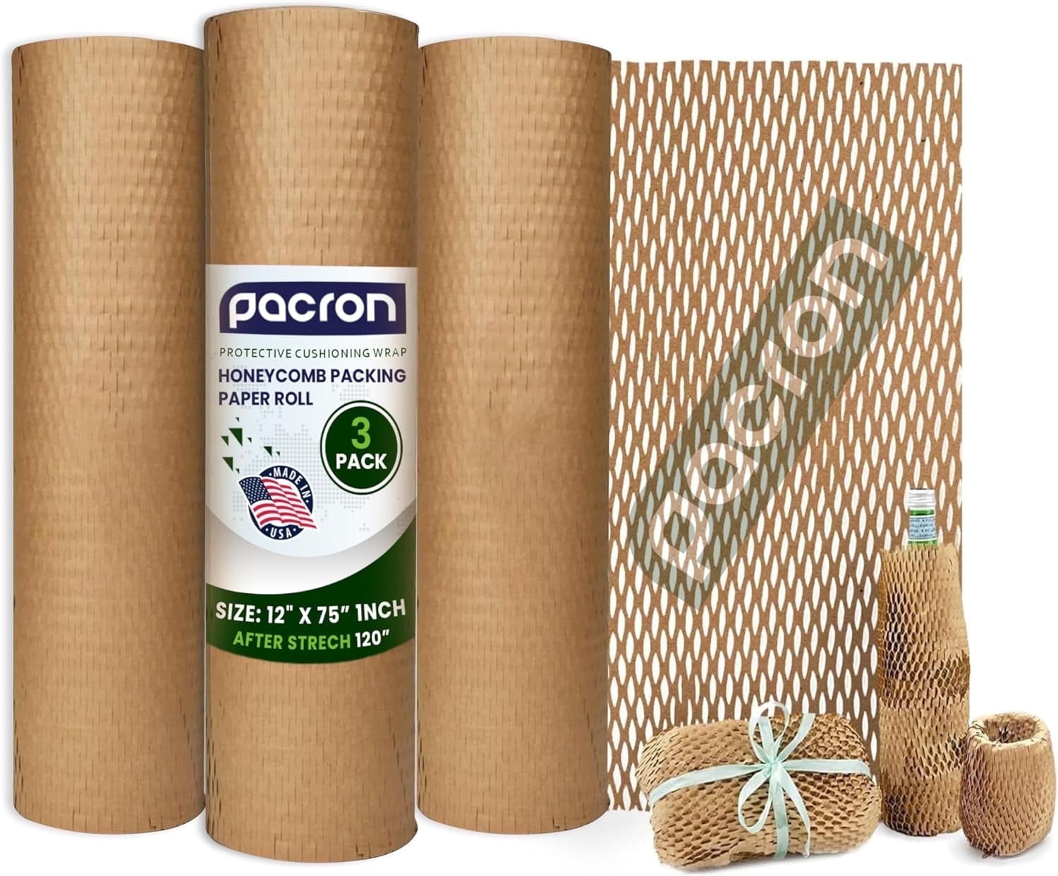 Pacron Recyclable Honeycomb Packing Paper Roll 12x75 – Eco Kraft Wrap ...