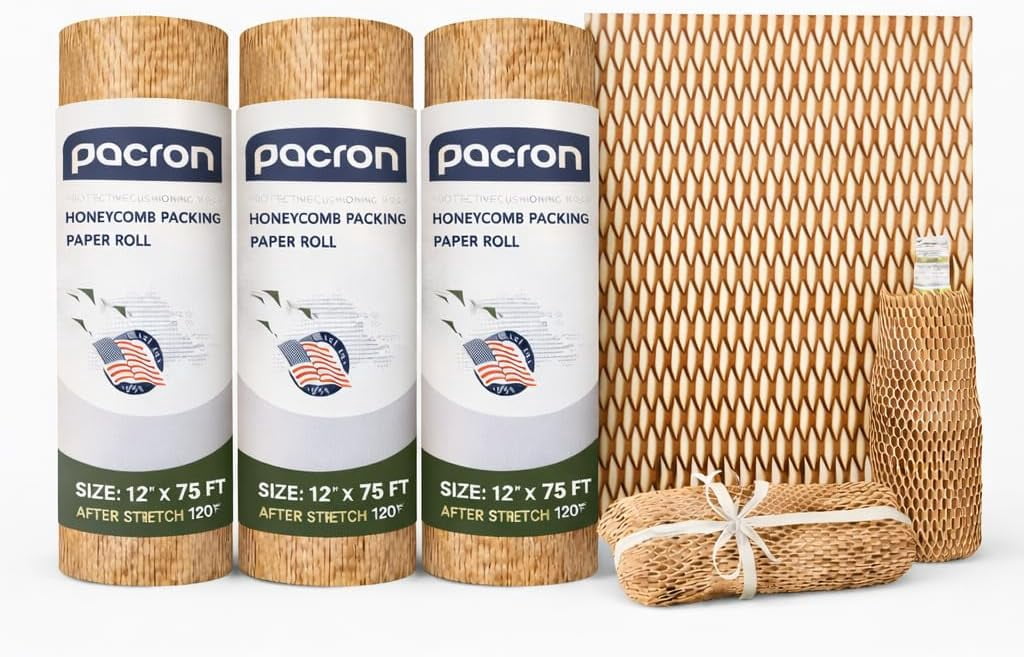 Pacron Recyclable Honeycomb Packing Paper Roll 12x75 – Eco Kraft Wrap ...