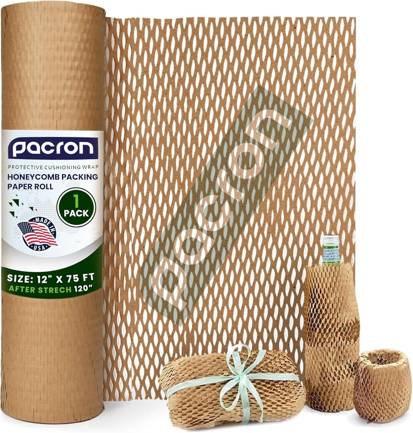 Pacron Recyclable Honeycomb Packing Paper Roll 12x75 – Eco Kraft Wrap ...