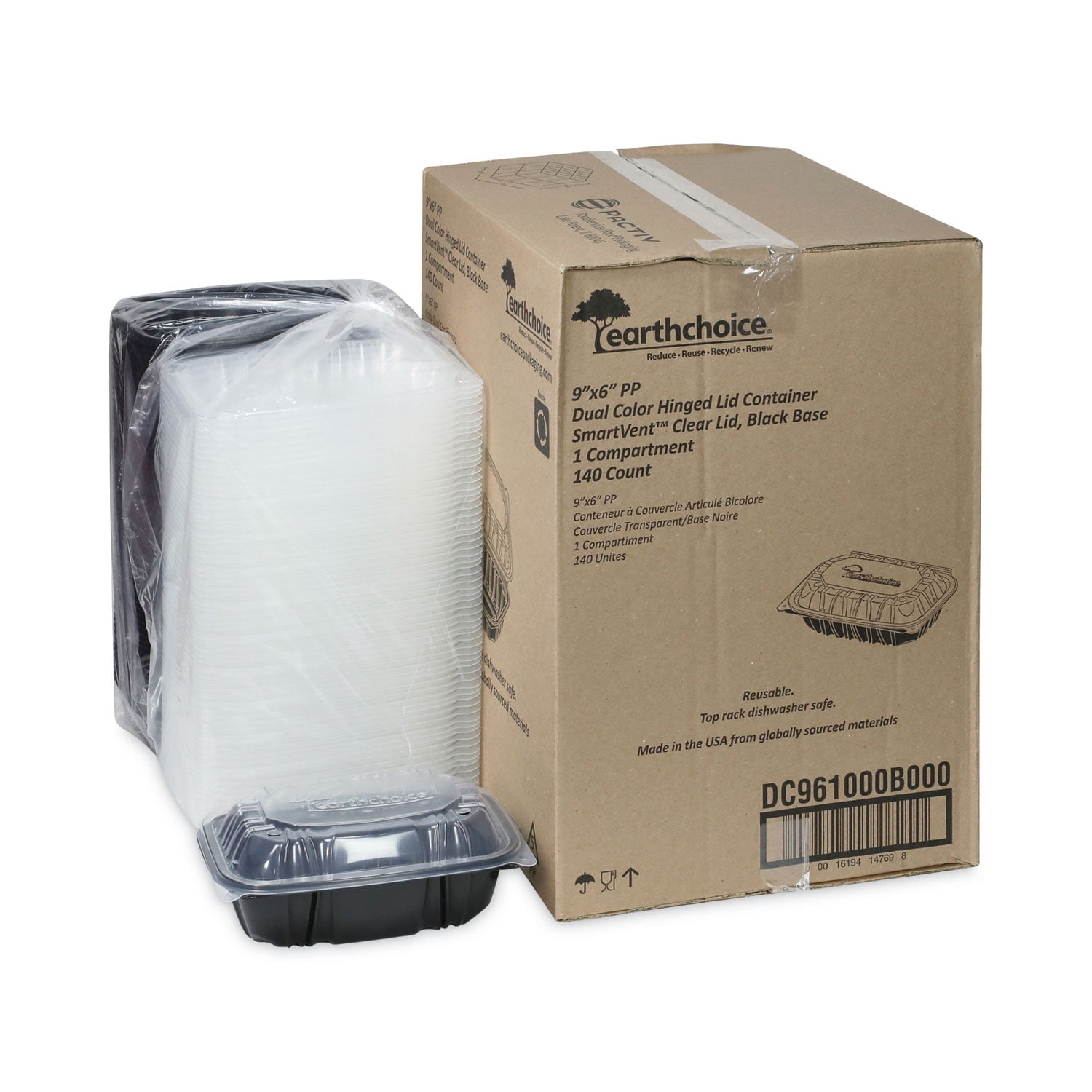 Pactiv Evergreen EarthChoice Vented Dual Color Microwavable Hinged Lid Container, 34 oz, 9 x 6 x ...