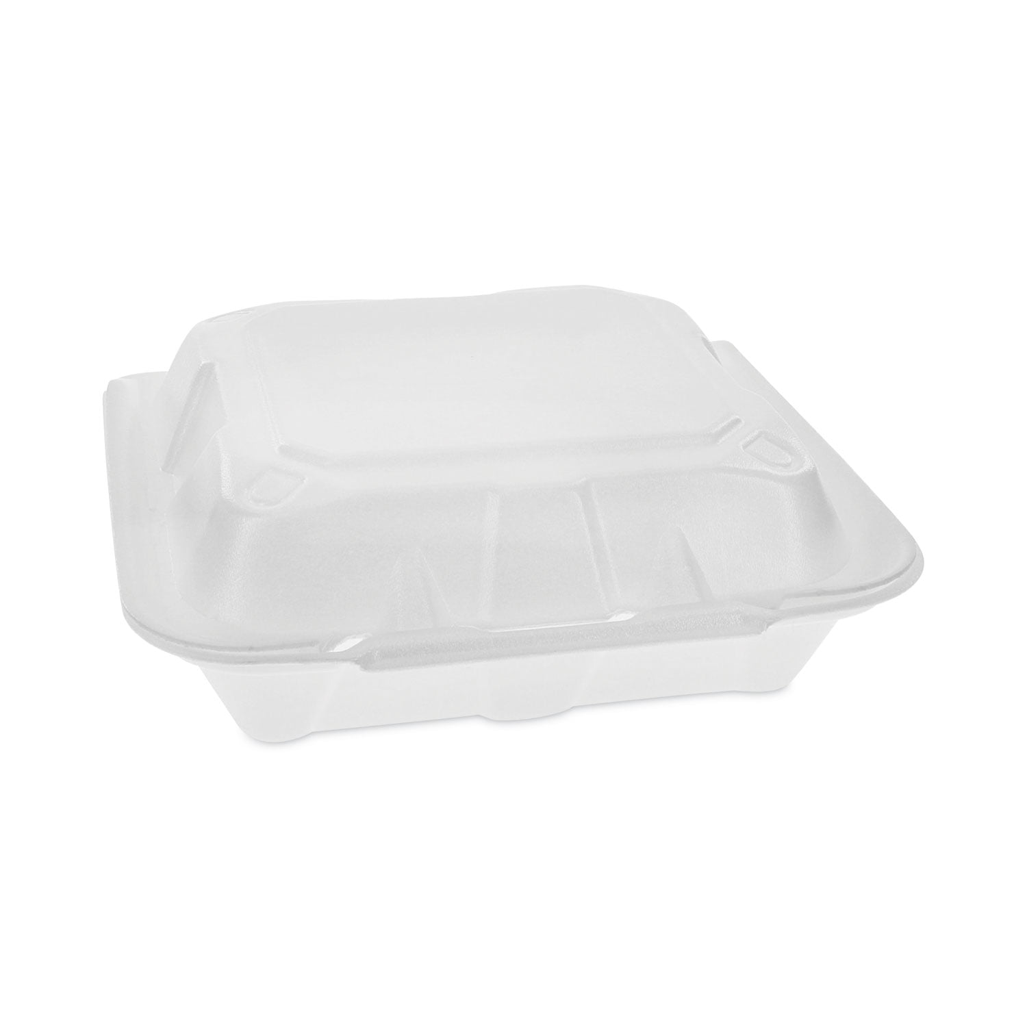 Pactiv Evergreen Vented Foam Hinged Lid Container, Dual Tab Lock Economy, 8.42 x 8.15 x 3, White ...