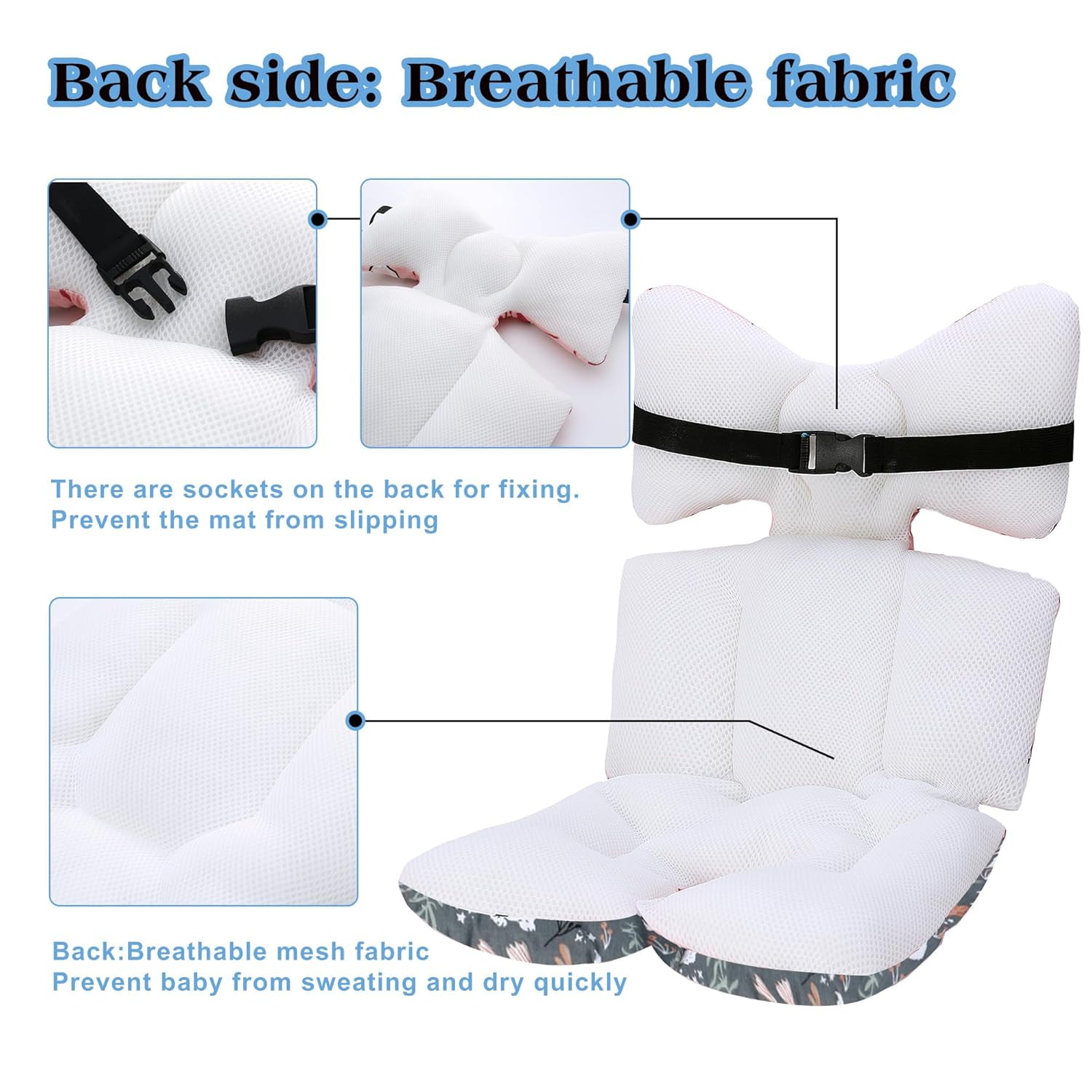 Pad Liner for Stroller - Soft Breathable 3D Mesh Cotton Cushion (Gray ...