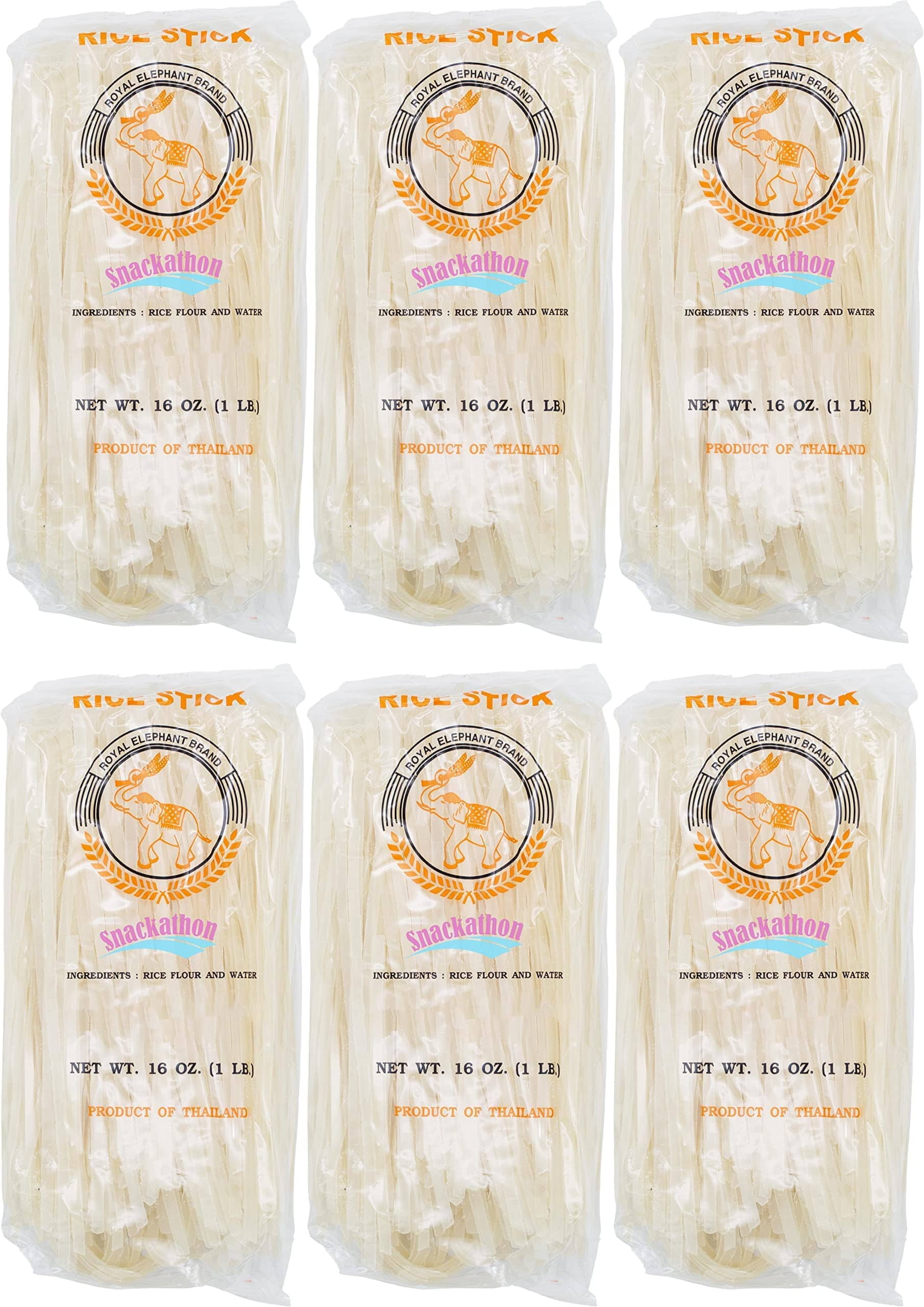 Snackathon Pad Thai Rice Stick Noodles, 5mm Width, Pack of 6, 16 Ounce ...