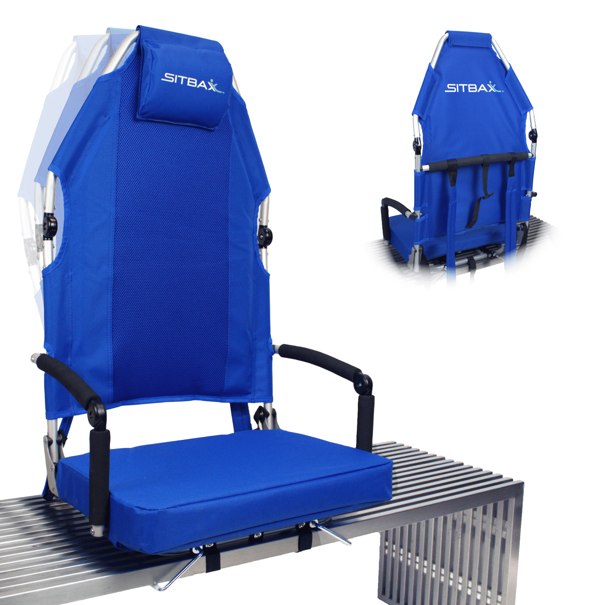 Padded Bleacher Seat-Reclining Stadium Chair with Back & Neck Support ...