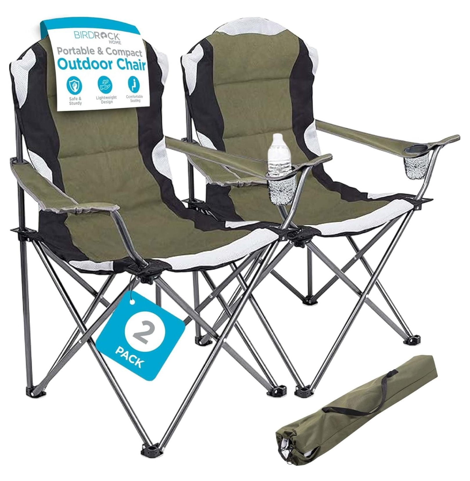Padded Camping Folding Chair - Comfortable Outdoor Sports Chairs w/Cup ...