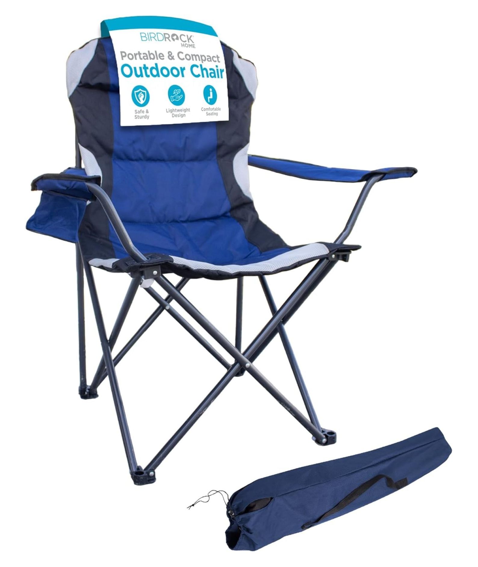 Padded Camping Folding Chair - Comfortable Outdoor Sports Chairs w/Cup ...