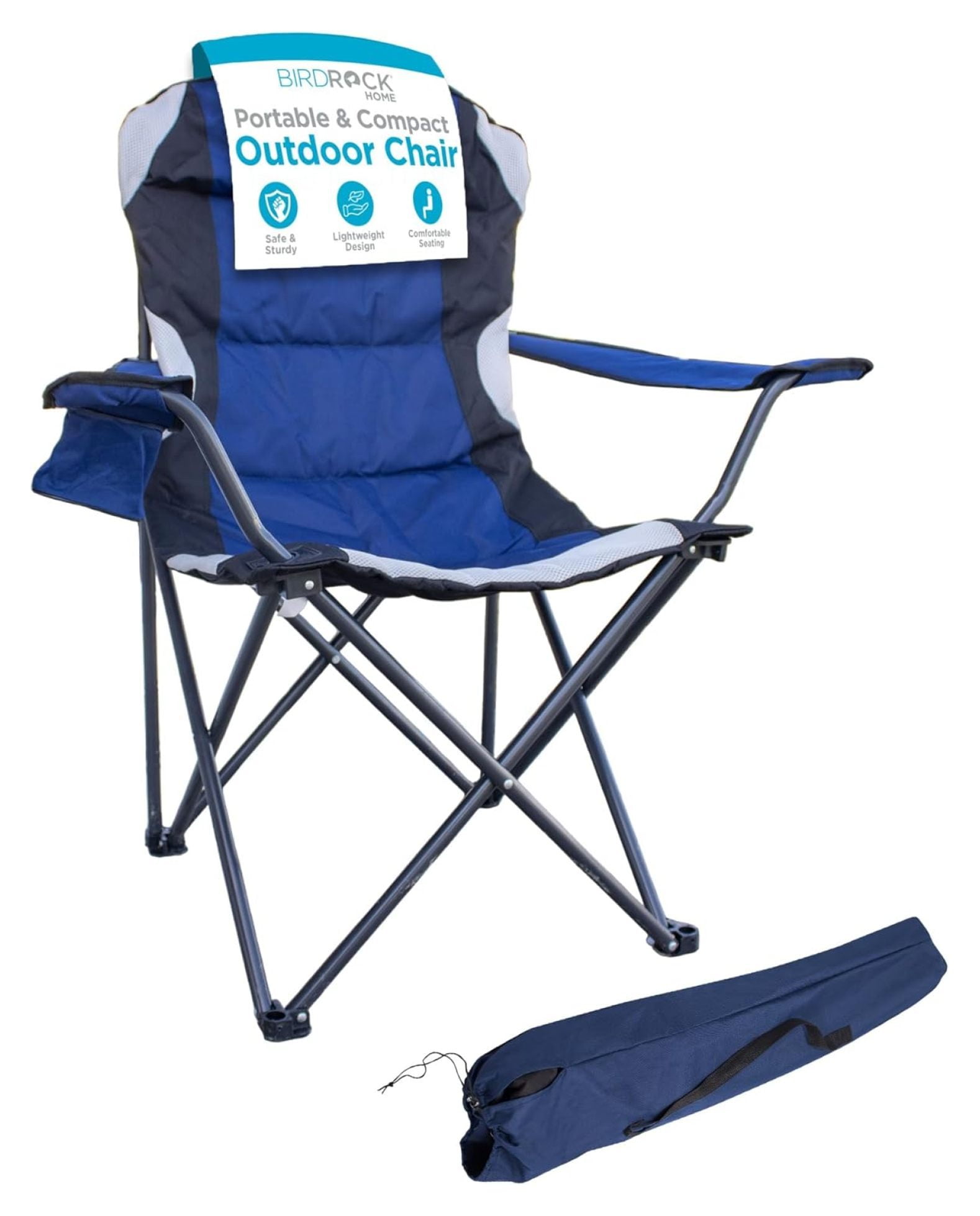 Padded Camping Folding Chair - Comfortable Outdoor Sports Chairs w/Cup ...