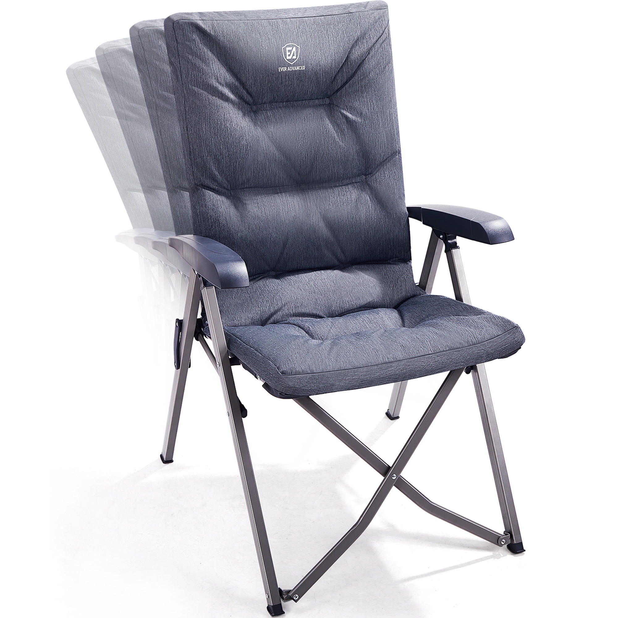 Padded Camping Recliner Chair, Adjustable Folding Reclining Chair with ...