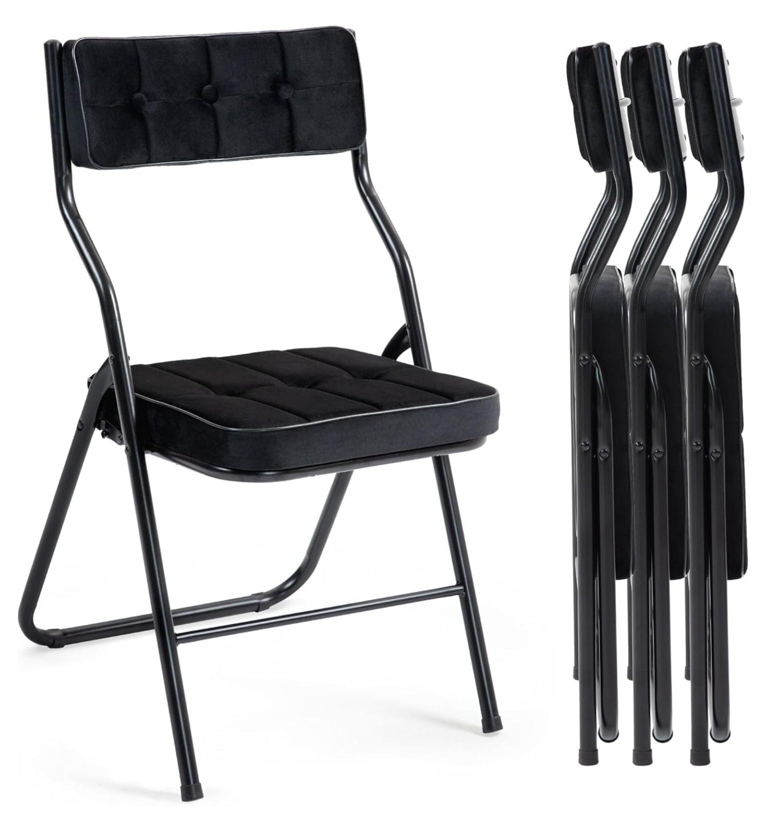 Padded Folding Chairs 4 Pack - Foldable Dining Chairs with Cushion ...