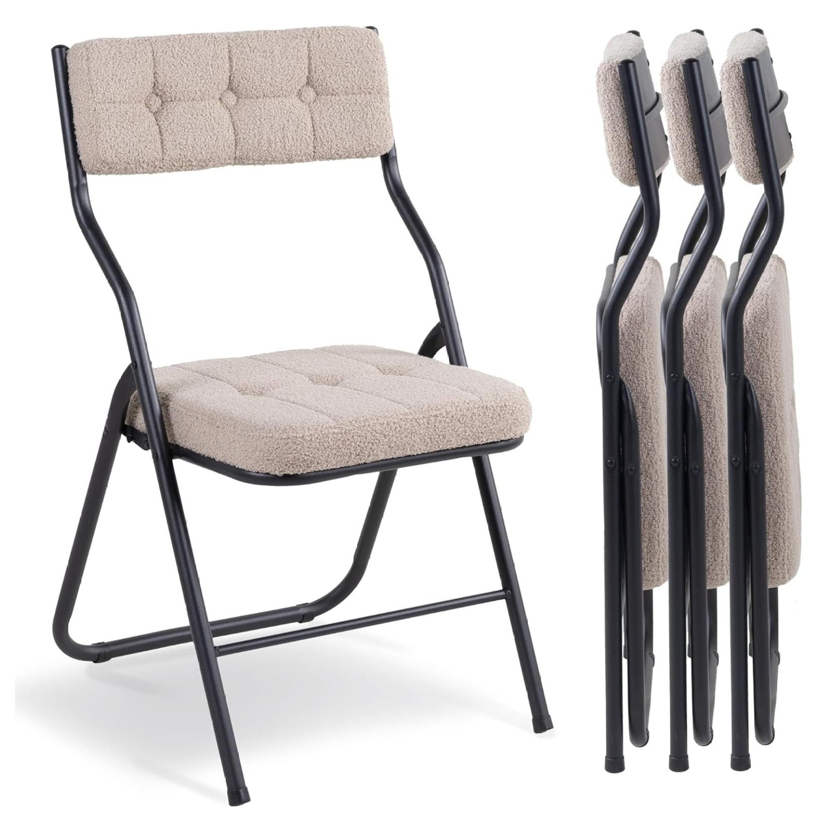 Padded Folding Chairs 4 Pack - Foldable Dining Chairs with Cushion ...