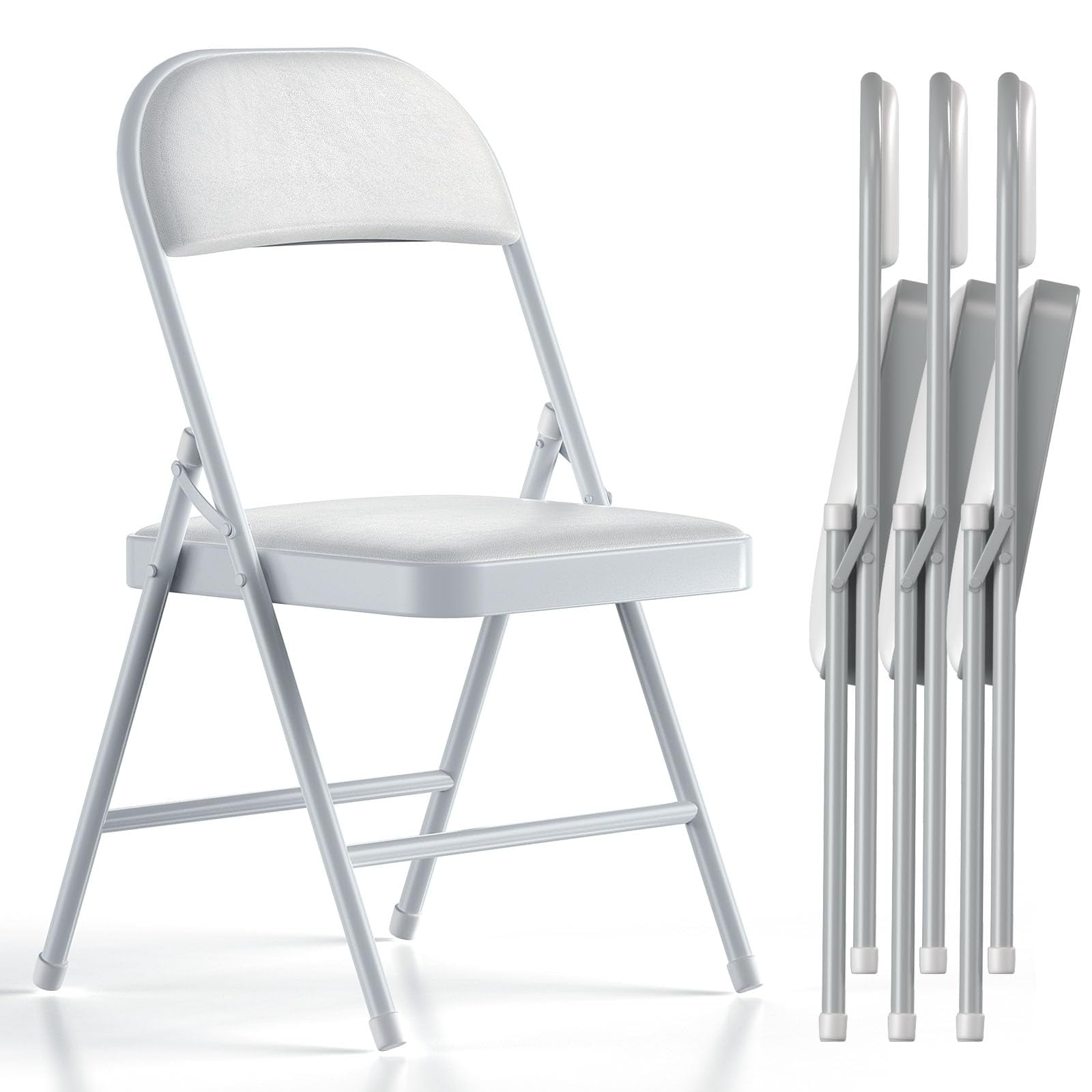 Padded Folding Chairs Set of 4, Durable PU Leather and Double Riveted ...