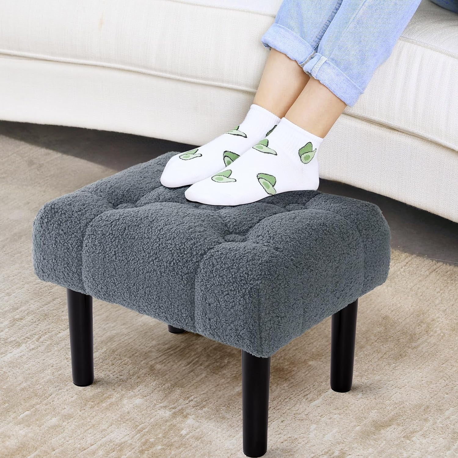 Padded Foot Stool, Small Ottoman Foot Rest with Wooden Legs,Modern ...