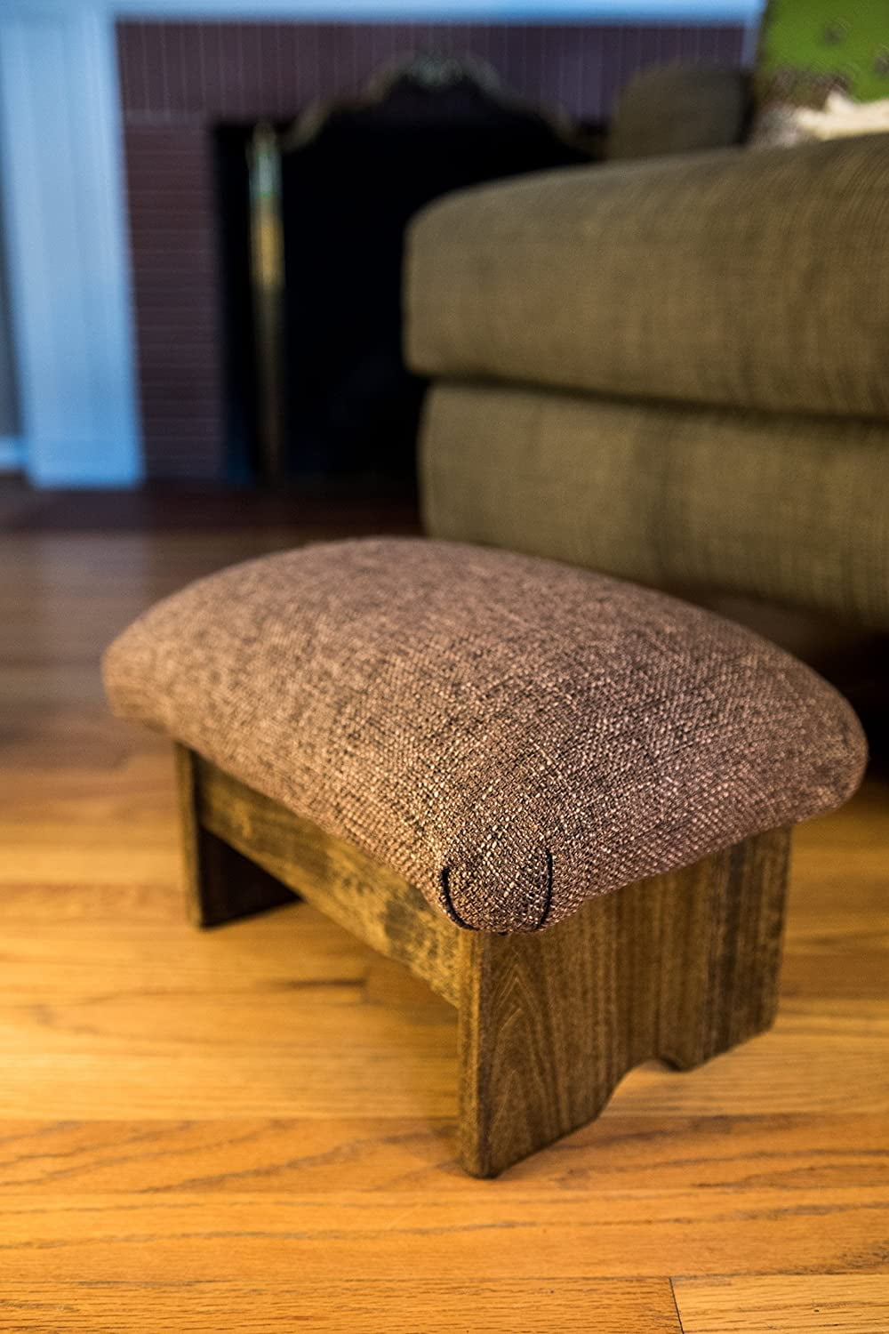 Padded Foot Stool Solid Fabrics 9" Tall, Walnut Stain (Made in The USA ...