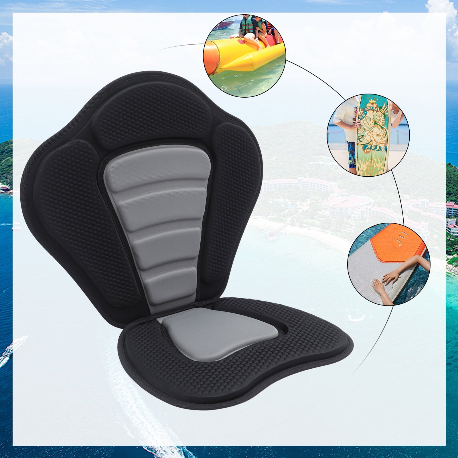 Padded Kayak Seat Pad with Storage Bag, Comfortable, Black and Grey ...