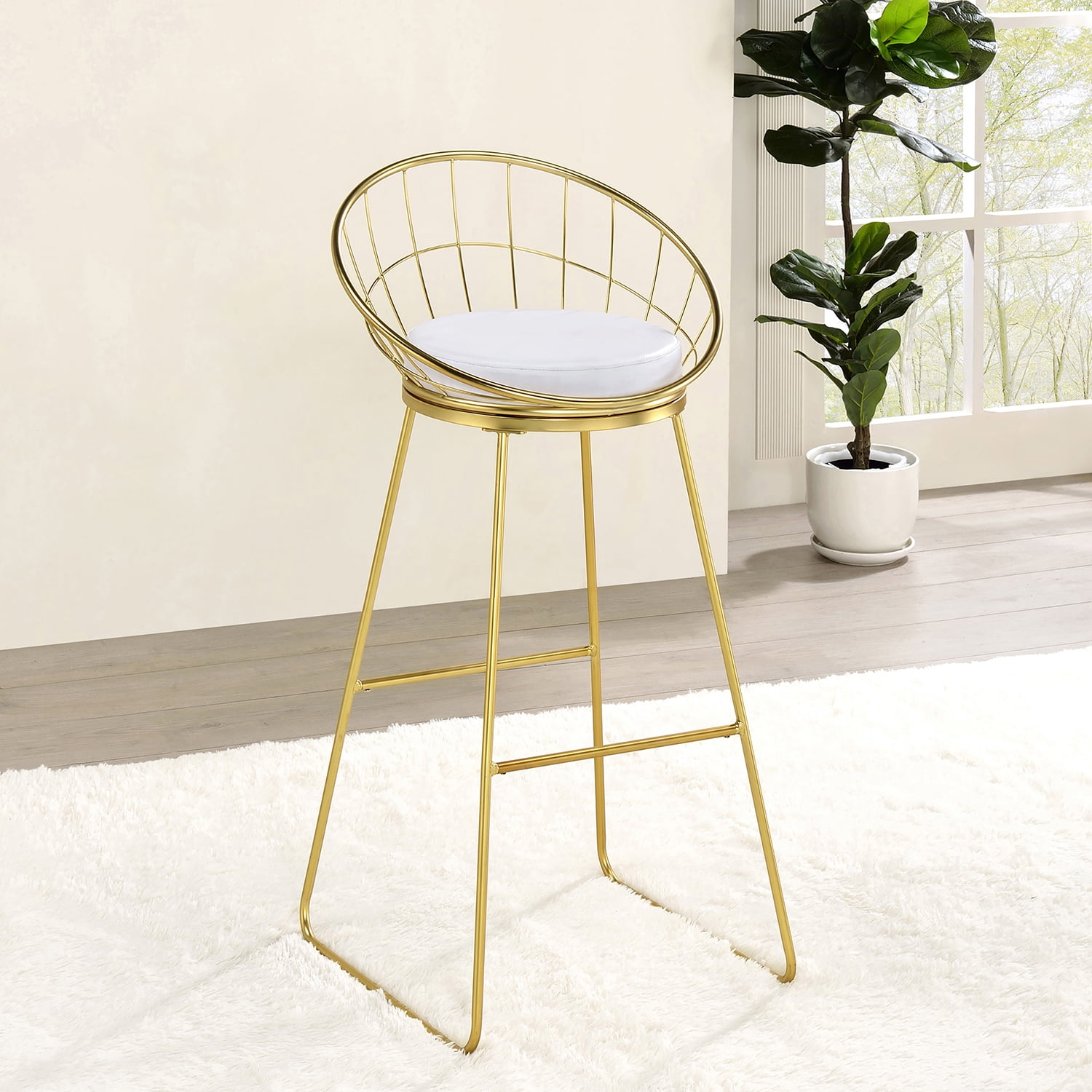 Padded Seat Bar Stools White and Matte Brass (Set of 2) - Walmart.com