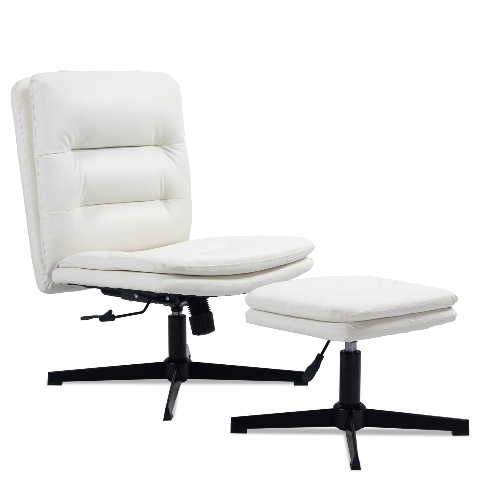 Paddie Armless Office Desk Chair No Wheels, PU-Padded Swivel Criss ...