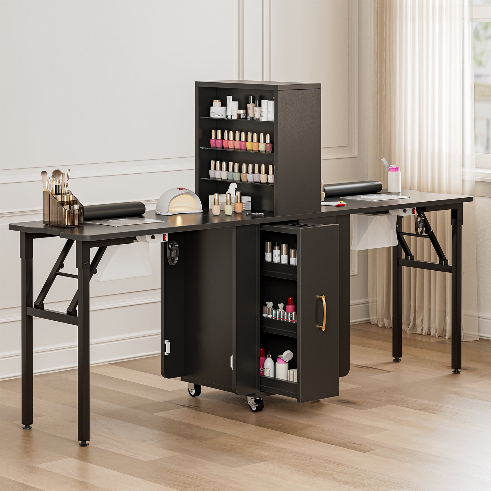 Paddie Foldable Nail Desk Manicure Table, Double Workstations, Folding ...