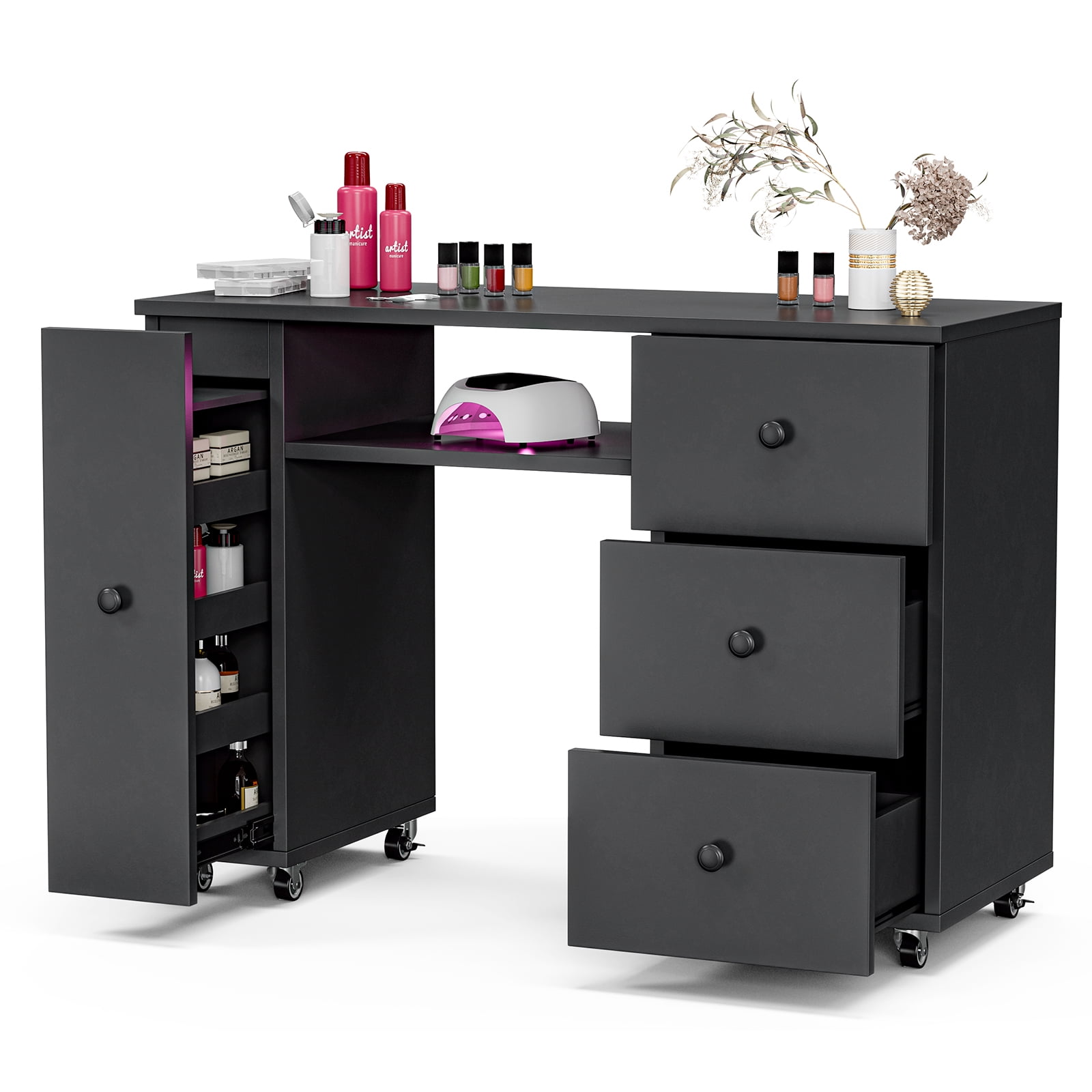 Paddie Manicure Table Nail Desk for Nail Tech, Nail Table Station w/3 ...