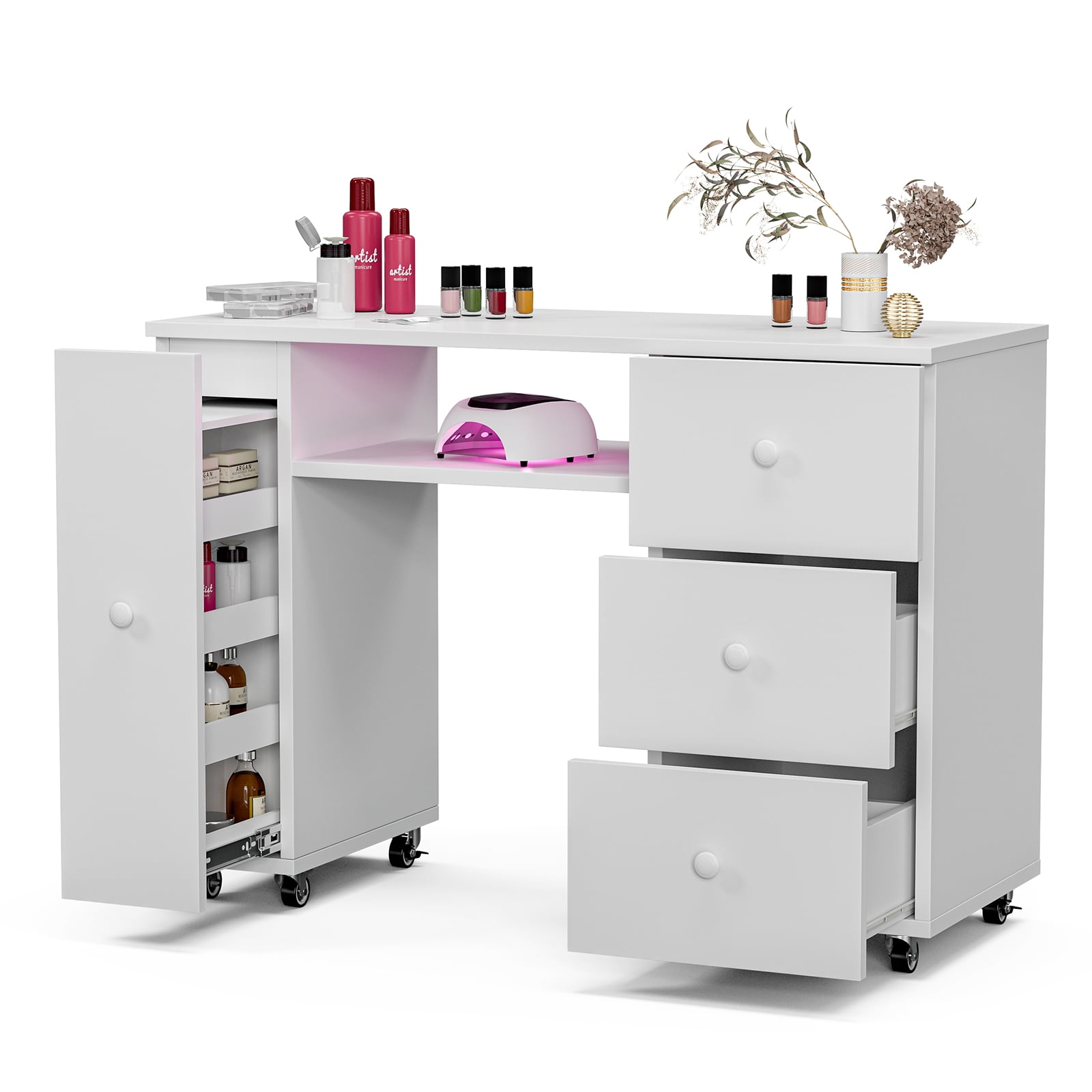 Paddie Manicure Table Nail Desk for Nail Tech, Nail Table Station w/3 ...