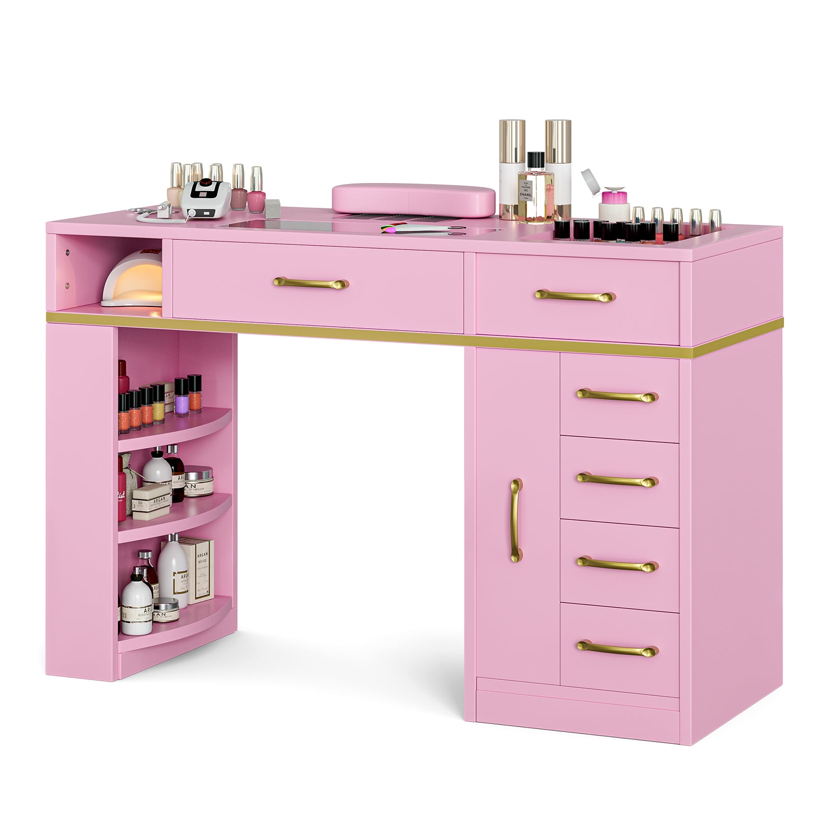 Paddie Manicure Table Nail Station for Nail Tech, Glass Top Nail Table ...