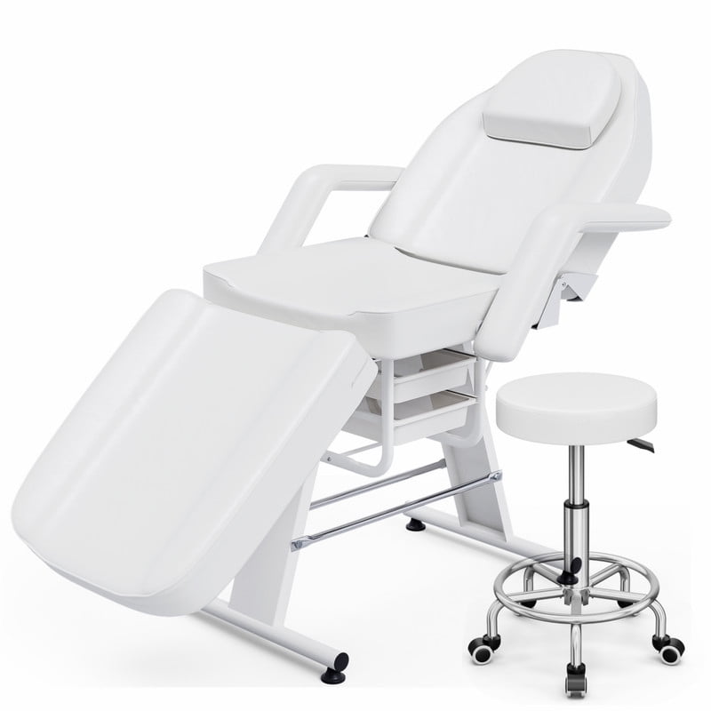 Paddie 2-Fold Adjustable PU Leather Massage Table w/ Spa Stool, White ...