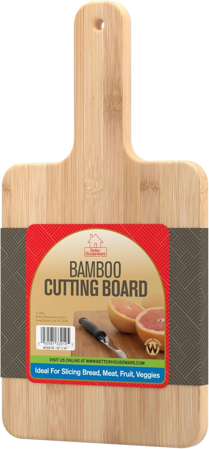 Paddle Cutting Board with Handle - Natural Solid Bamboo, 14” x 7 ...