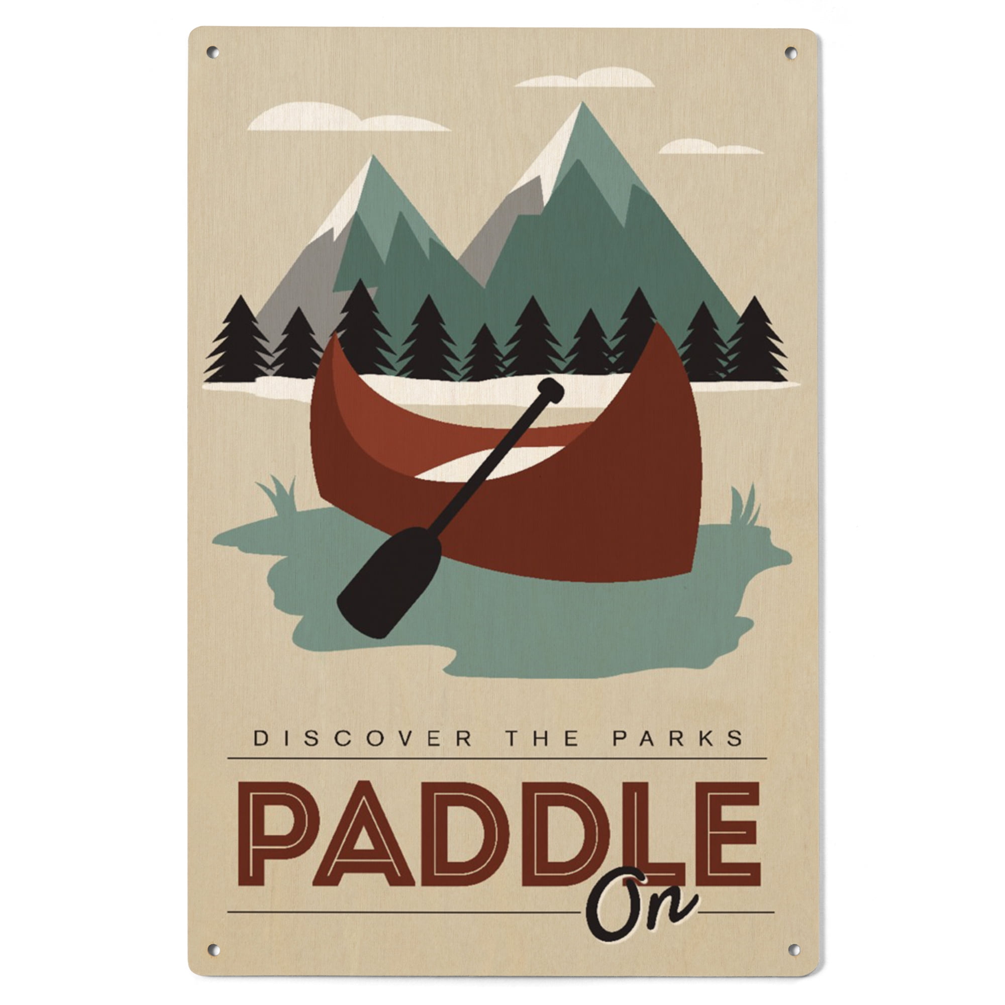 Paddle On (Maroon Canoe), Discover the Parks Birch Wood Wall Sign (6x9 ...