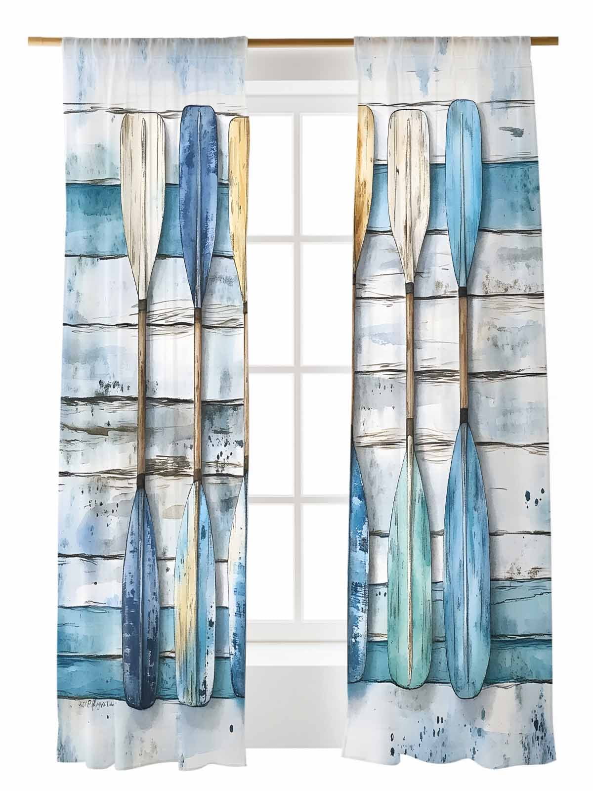 Paddle Sheer Curtains 2 Panels Set Vintage Wood Grain Lihgt Filtering ...