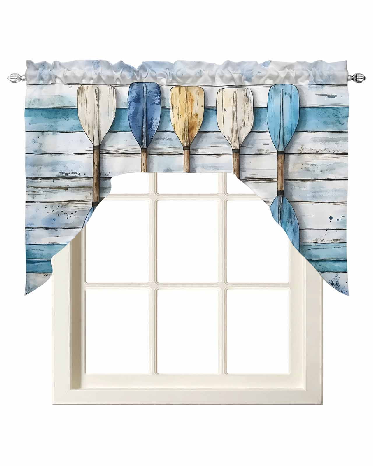Paddle Swag Valance and Tier Curtains Set Vintage Wood Grain Kitchen ...