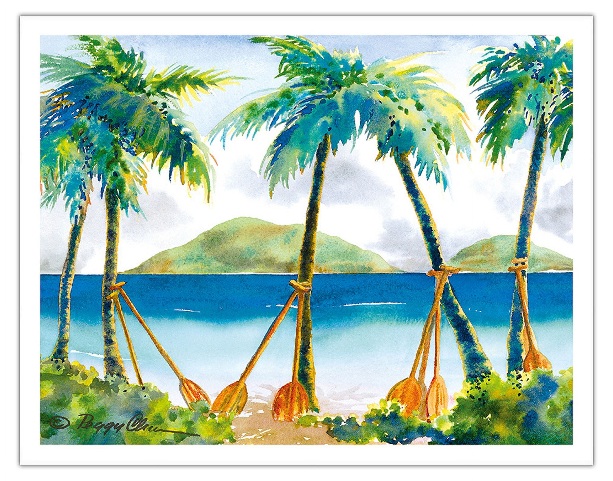 Paddling to Church - Hawaiian Canoe Paddles (Hoe) against Palm Trees ...