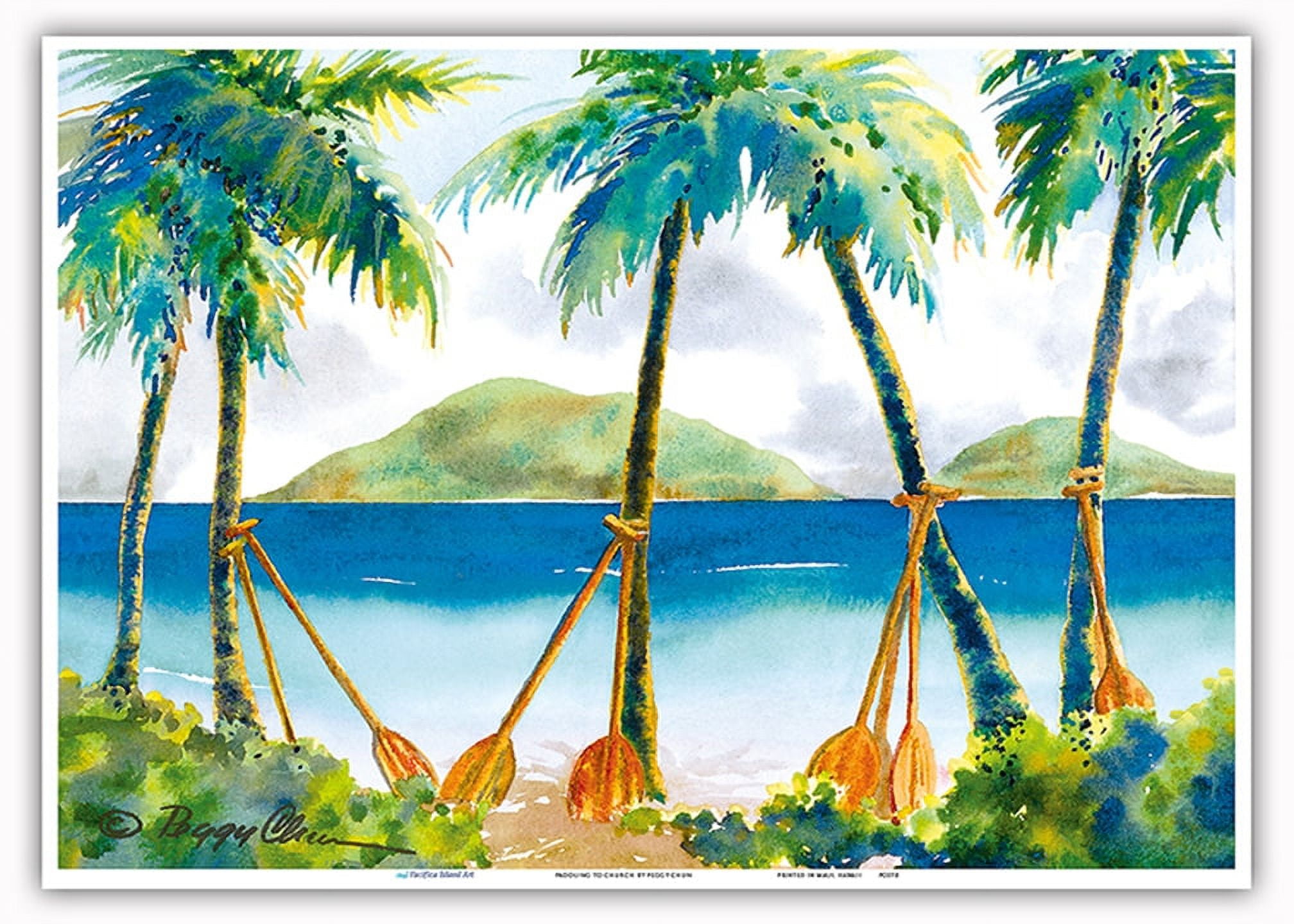 Paddling to Church - Hawaiian Canoe Paddles (Hoe) against Palm Trees ...