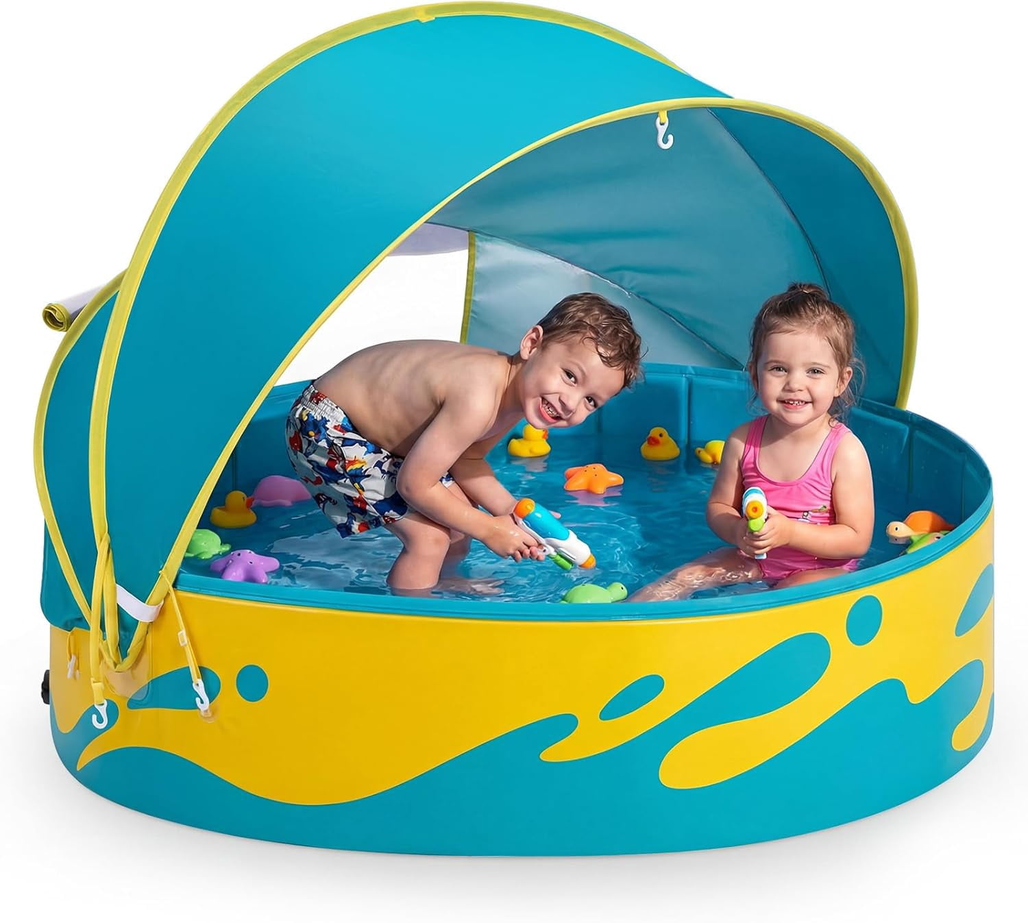 Paddling Pool for Kids and Pets, 48in Portable Baby Pool with Canopy ...