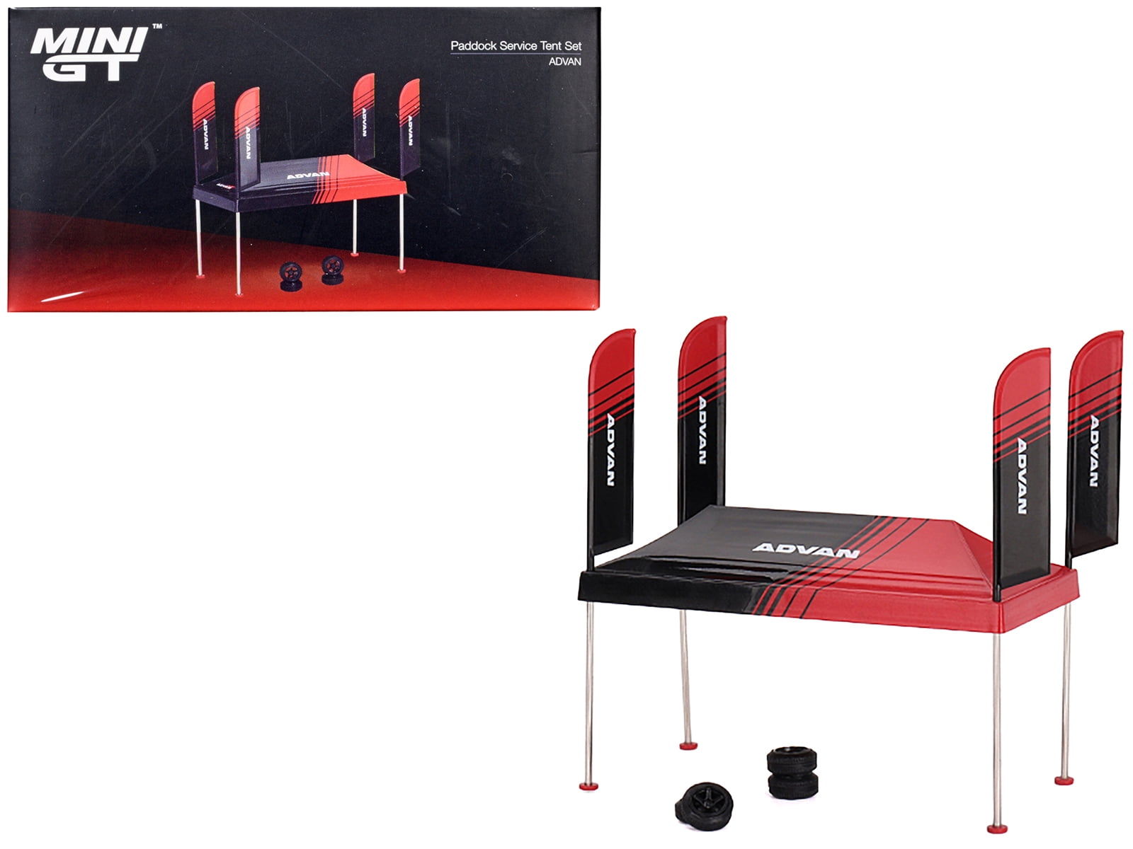 Paddock Service Tent Set with Extra Wheels Red and Black "ADVAN" for 1/ ...