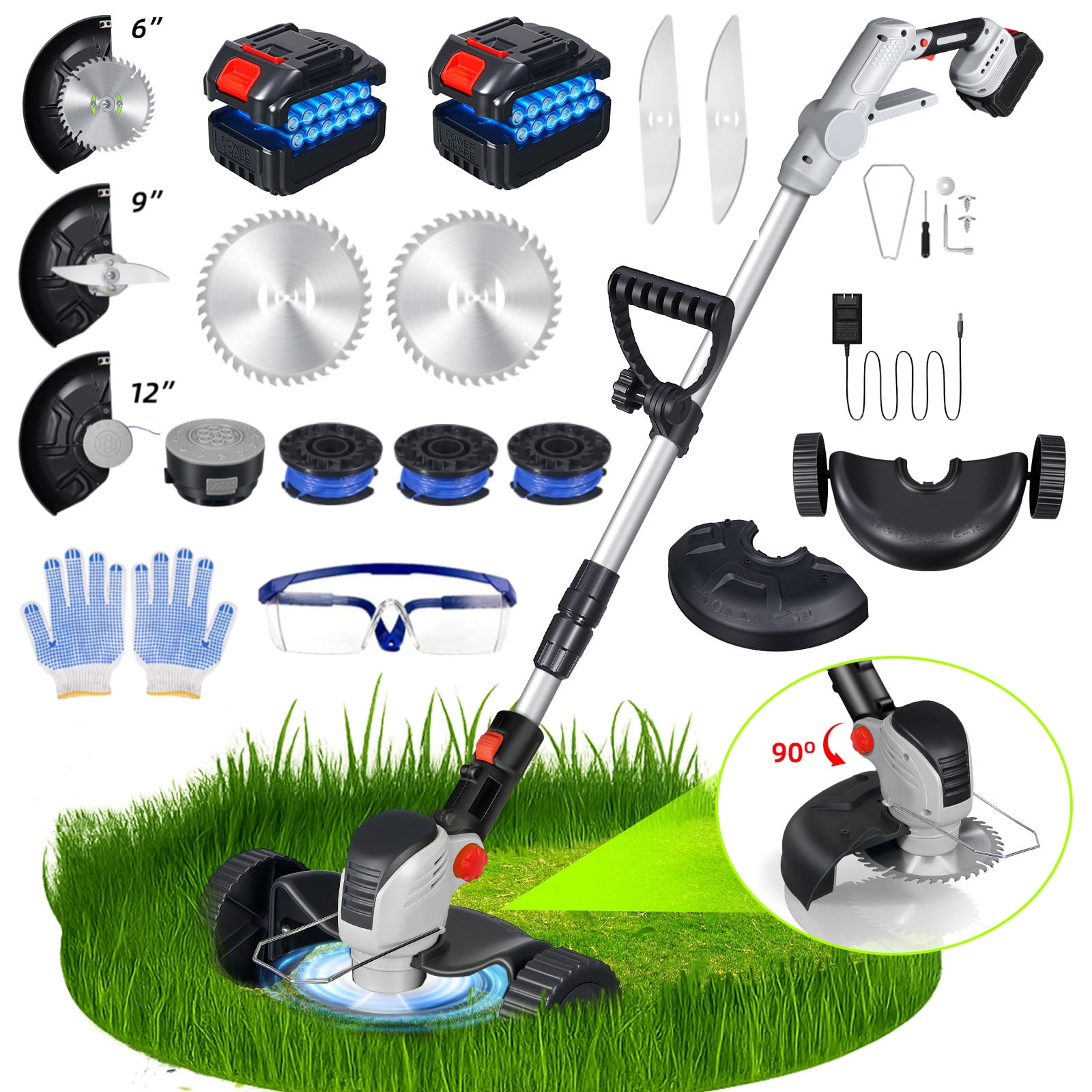Paddsun 21V Cordless String Trimmer and Lawn Edger with Wheels, Battery ...