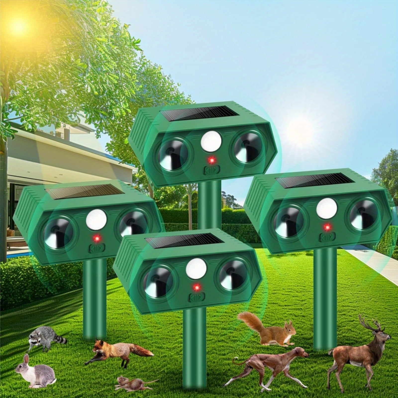 Paddsun 4 Pack Solar Ultrasonic Animal Traps,Cat Traps Outdoor Deer ...