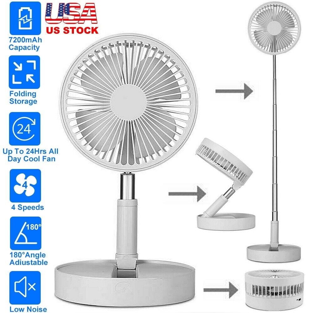 G · PEH Portable Stand Fan Folding Pedestal USB Rechargeable Telescopic ...