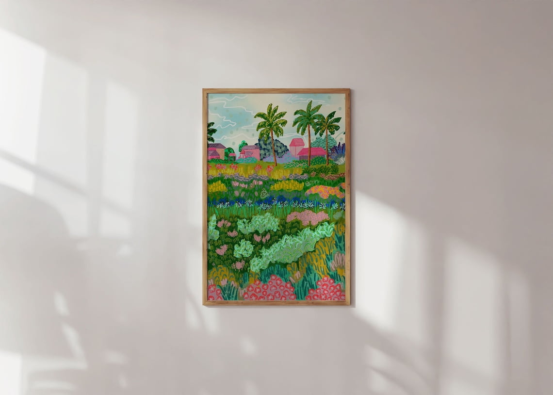 Paddy Ricefield Colorful Abstract Scenery Wall Art, Stretched Canvas ...