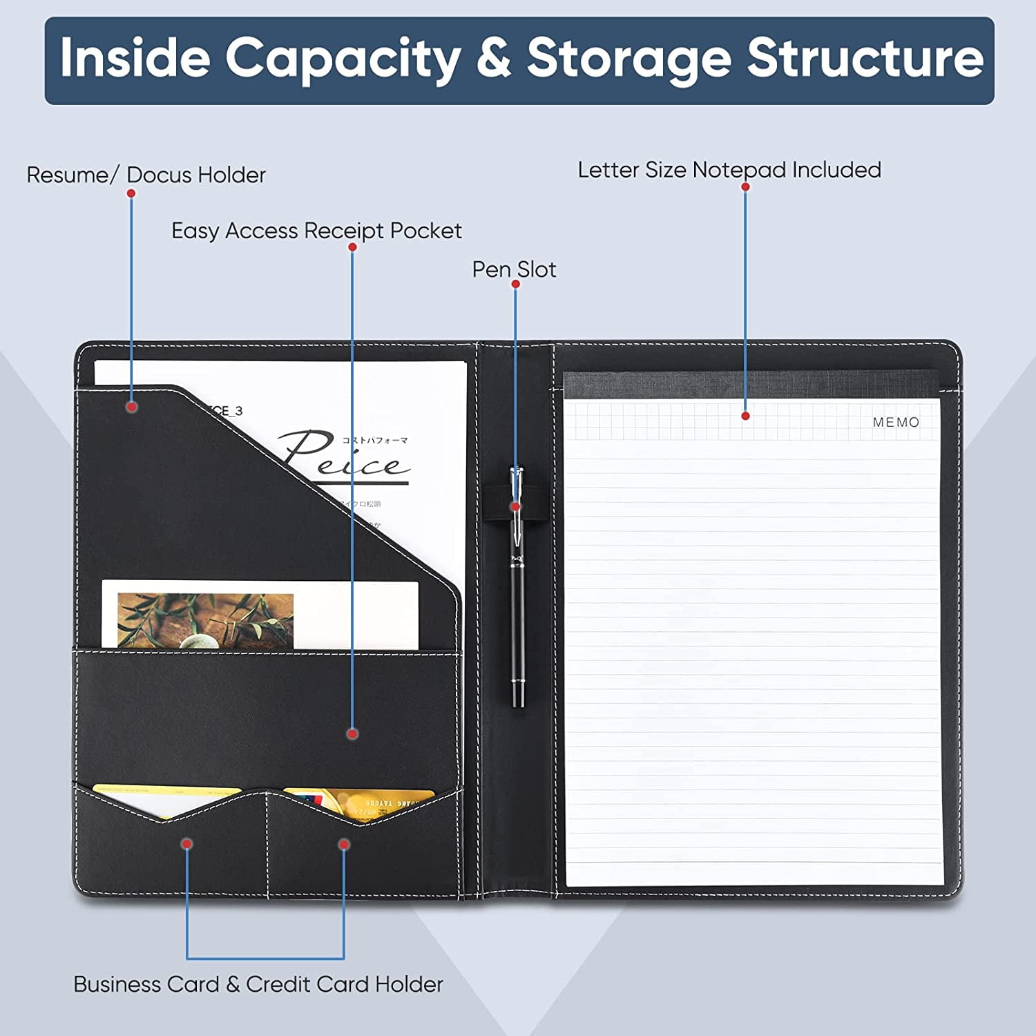 Padfolio Portfolio Binder, Letter Size Writing Pad, Faux Leather Matte ...