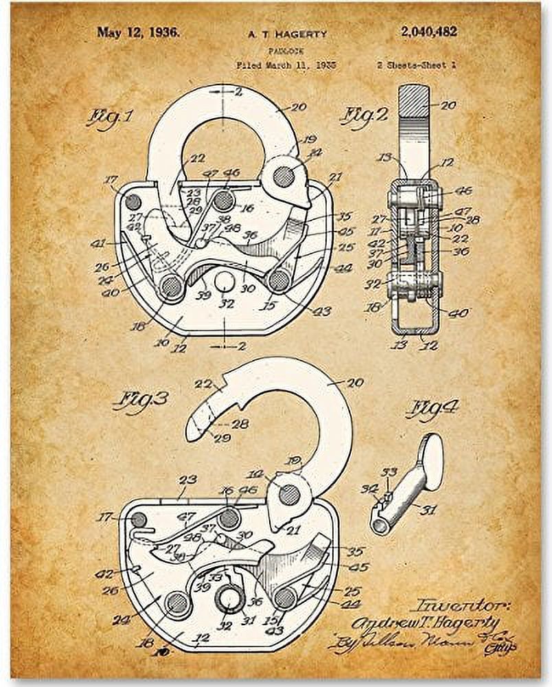 Padlock - 11x14 Unframed Patent Print - Great Gift for Locksmiths or ...