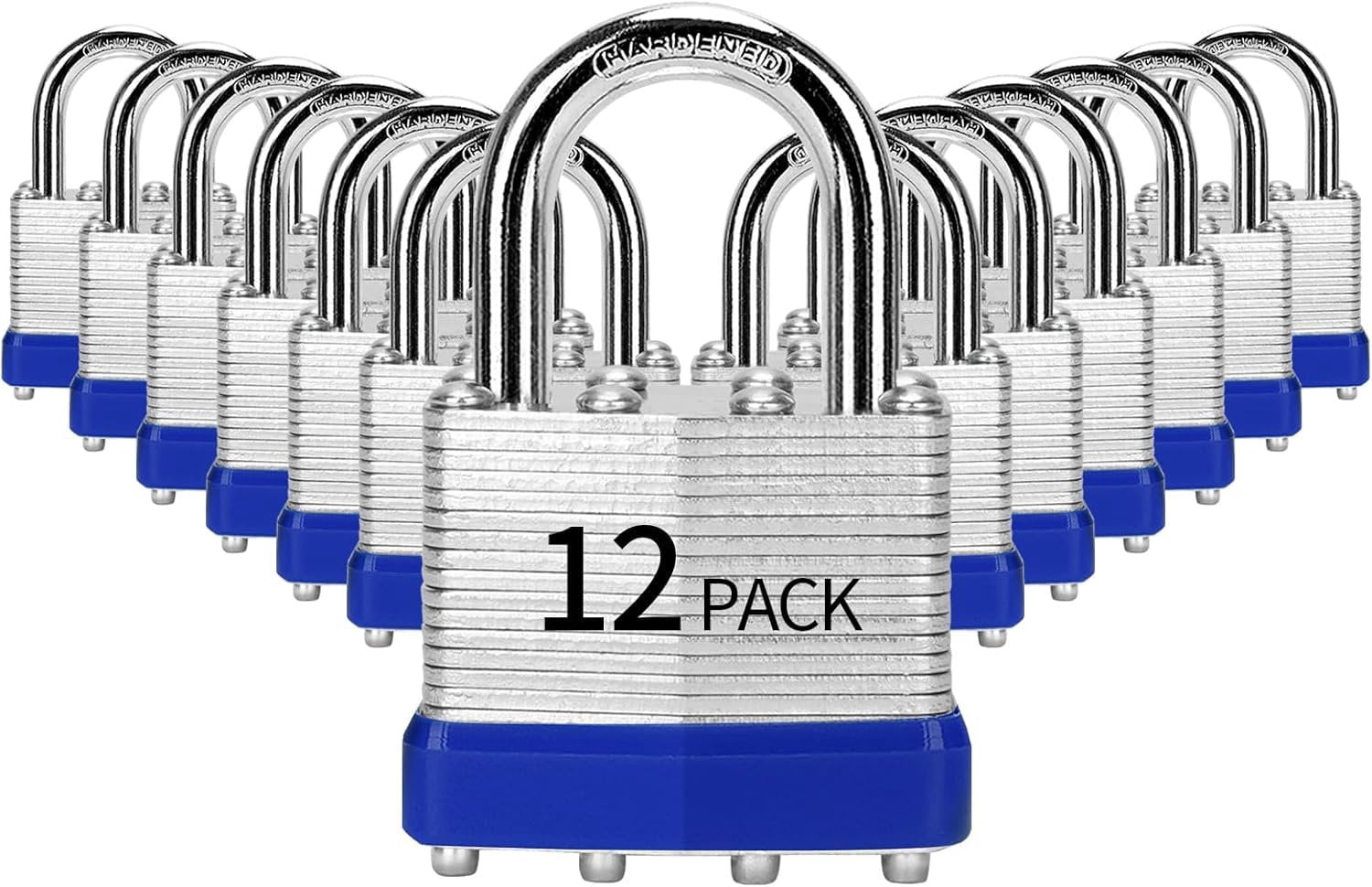 Padlocks Keyed Alike, Pack of 12, Laminated Steel Keyed Lock (1-9/16 ...