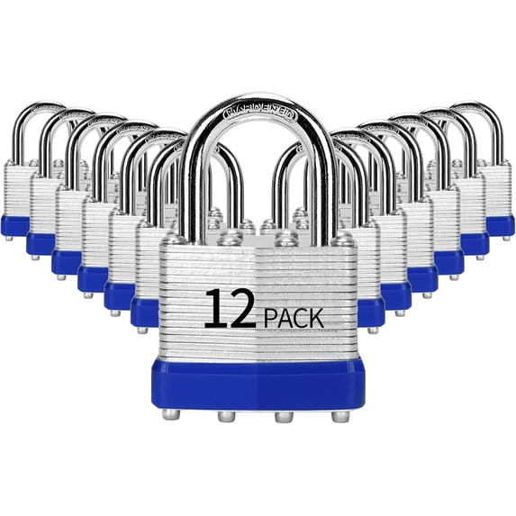 Padlocks Keyed Alike, Pack of 12, Laminated Steel Keyed Lock (1-9/16 ...