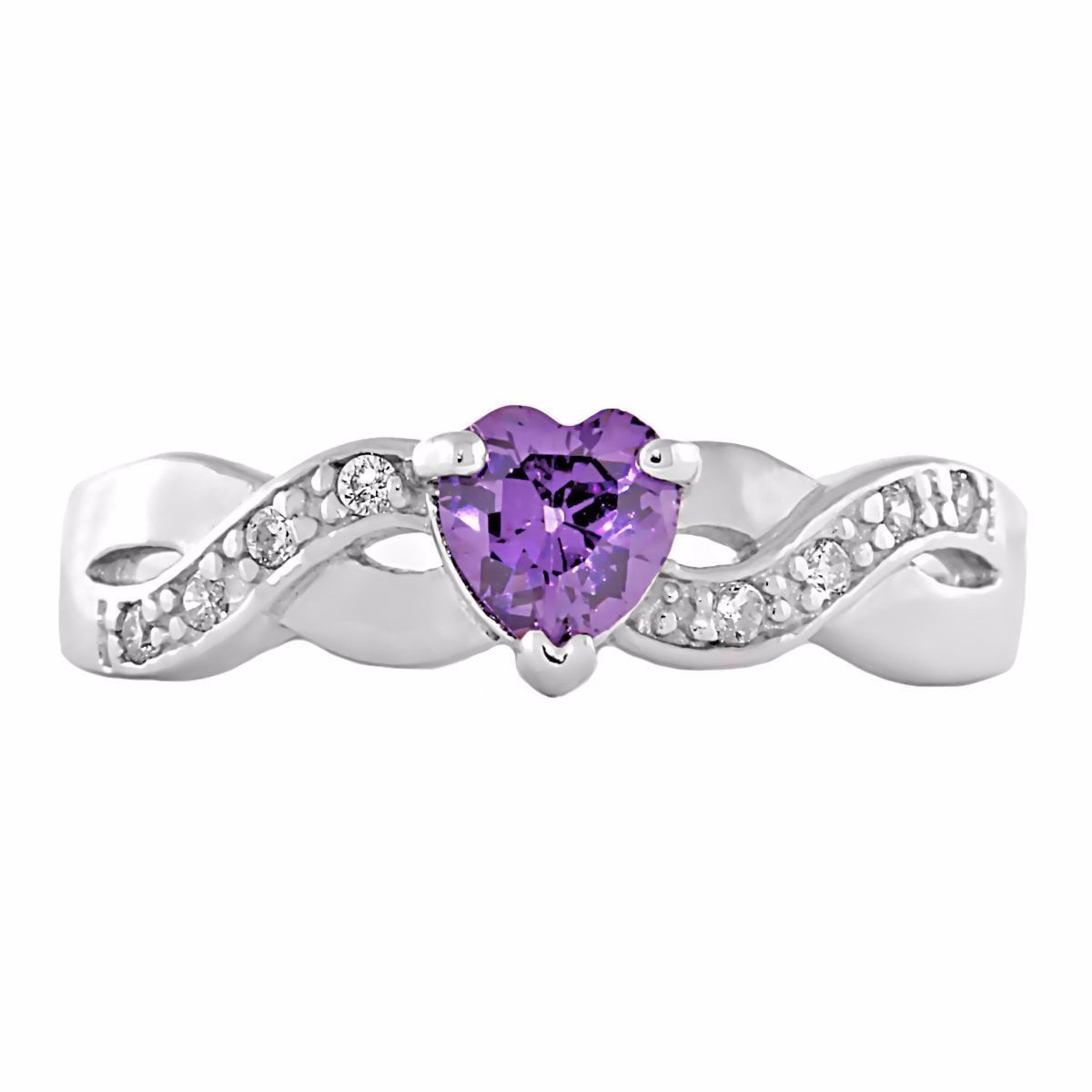 Padma: 0.6ct Heart-cut Amethyst Ice CZ Crossover Infinity Promise Ring ...