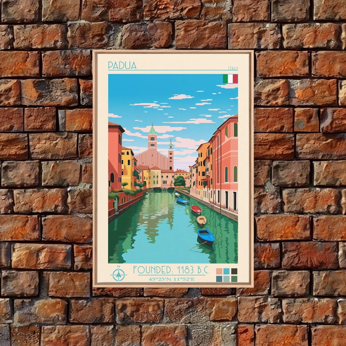 Padua Italy Mid Century Modern Canal Travel Poster, Unframed Size 12x18 ...